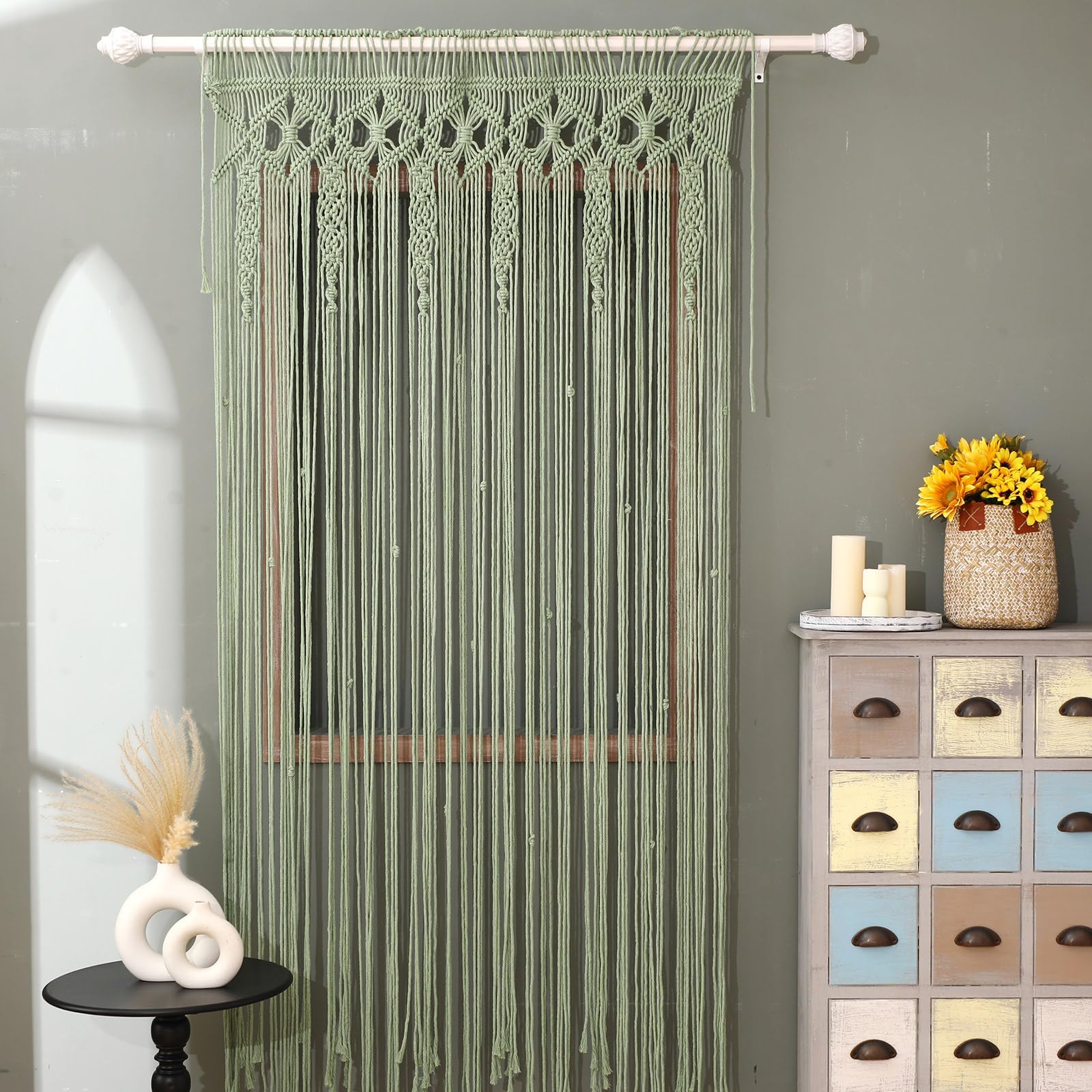 Amazon.com: SmoothNovelty Green Macrame Curtain Large Boho Macrame ...