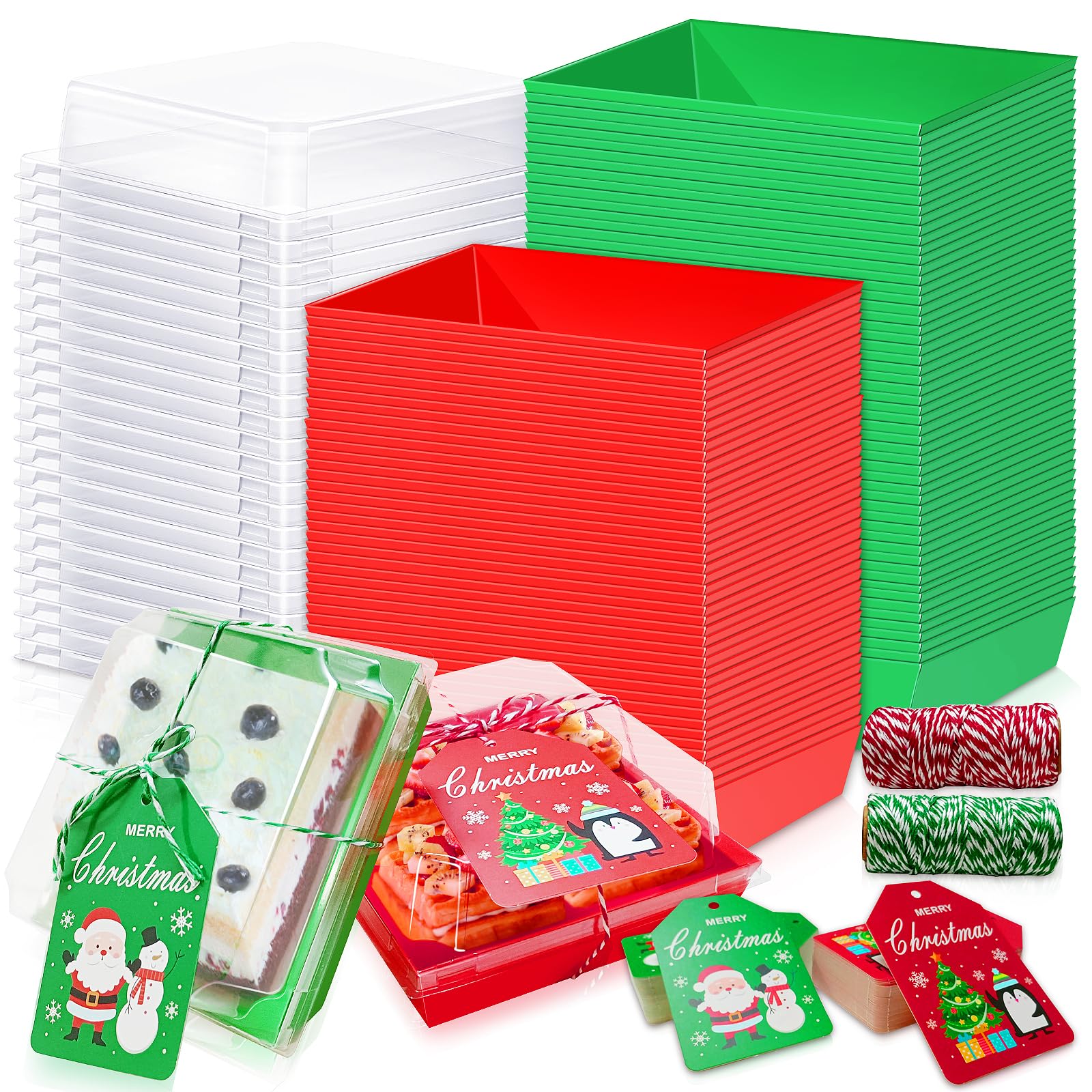 Amazon.com: Isohit 100 Pcs Christmas Charcuterie Boxes with Clear Lids ...
