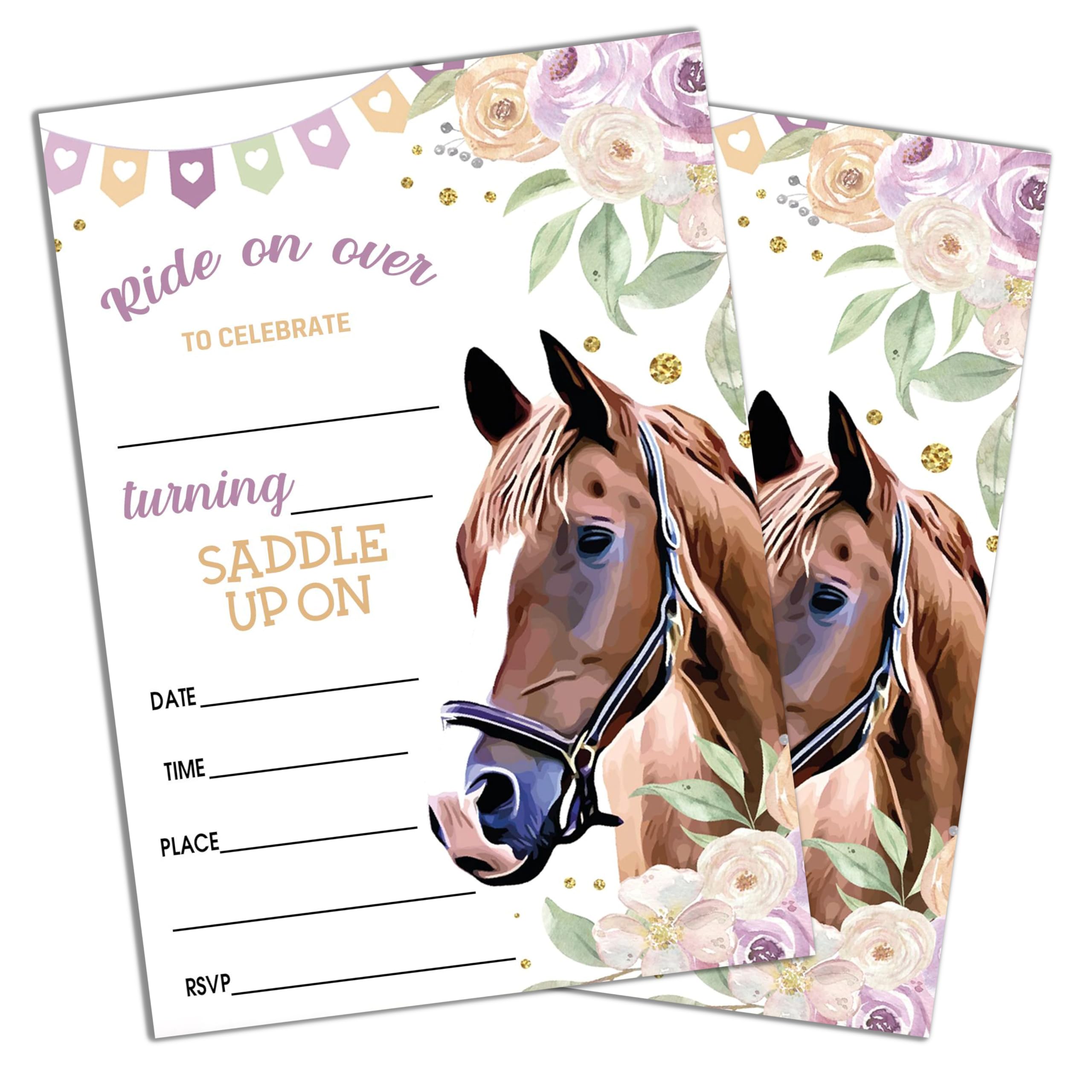 Amazon.com : Floral Saddle Up Style Fill-In Birthday Invites(4"x6 ...