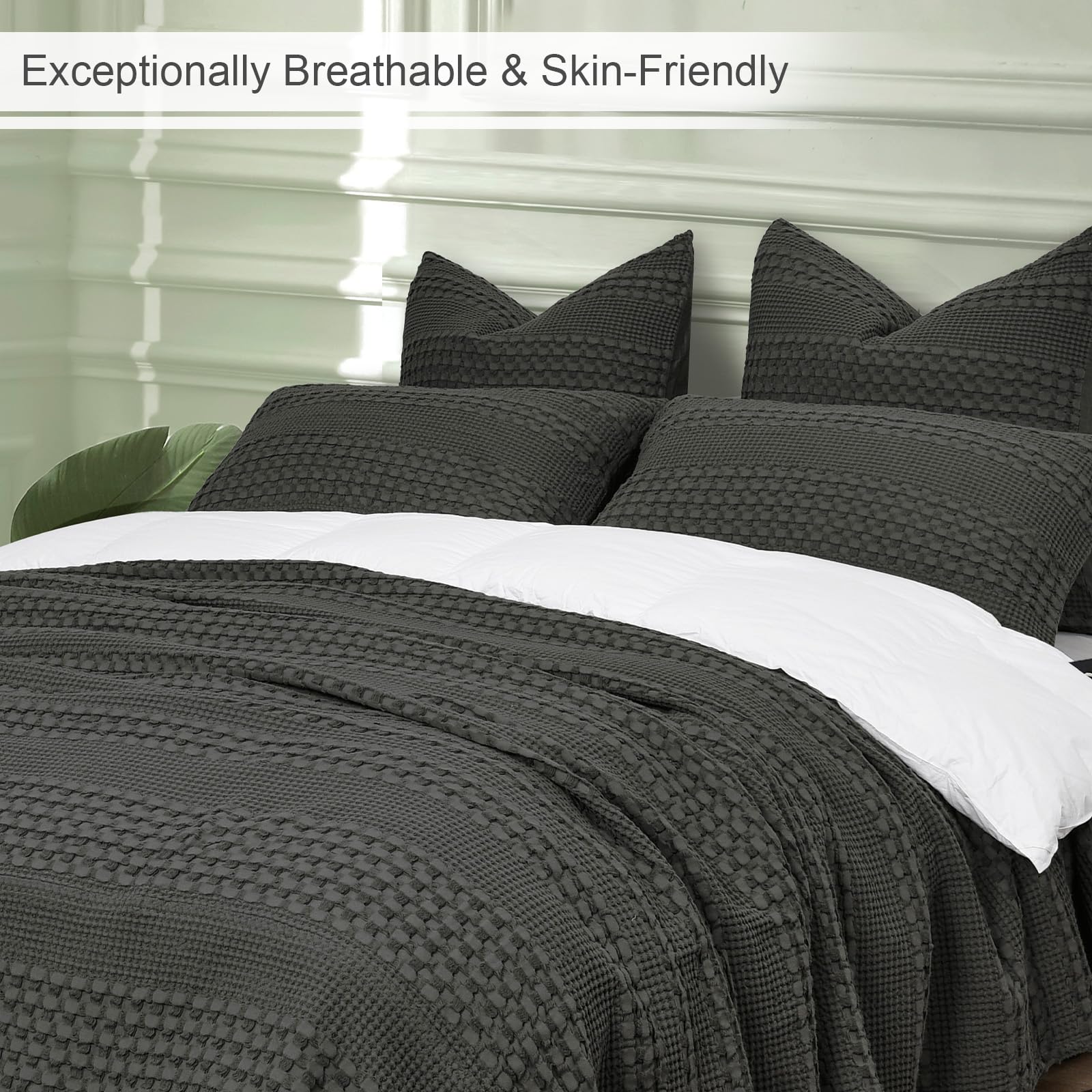 PHF 100% Cotton Waffle Weave Euro Sham Covers, 2 Pack 26" x 26" Pillow ...