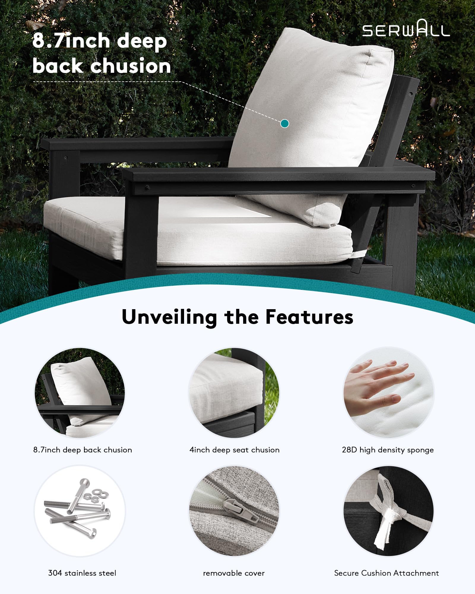 SERWALL HDPE Patio Conversation Set, 6-Piece Sectional Outdoor Patio ...