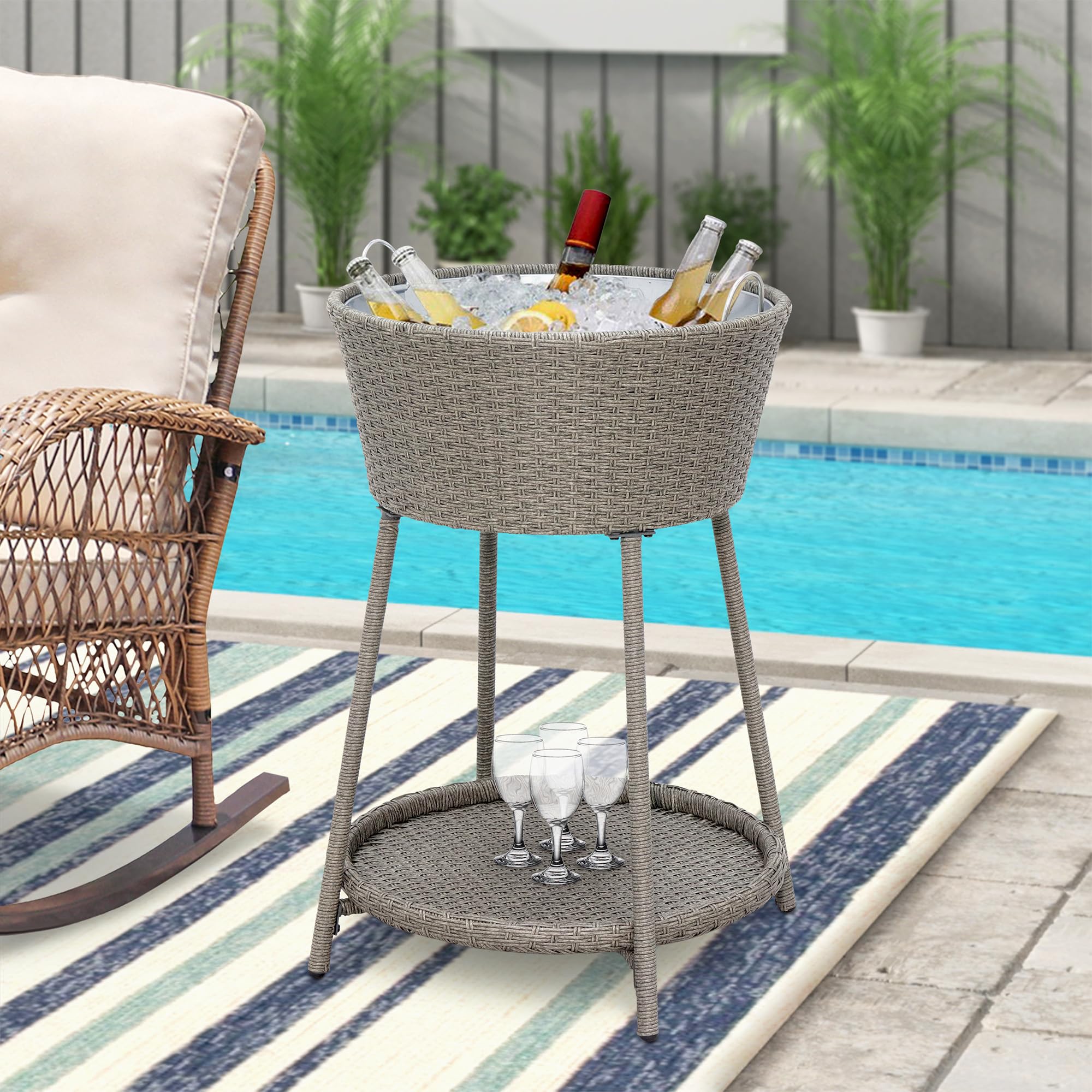 Wicker Cooler Table Garden Ice Cooler Table (Black) Dreamo Living