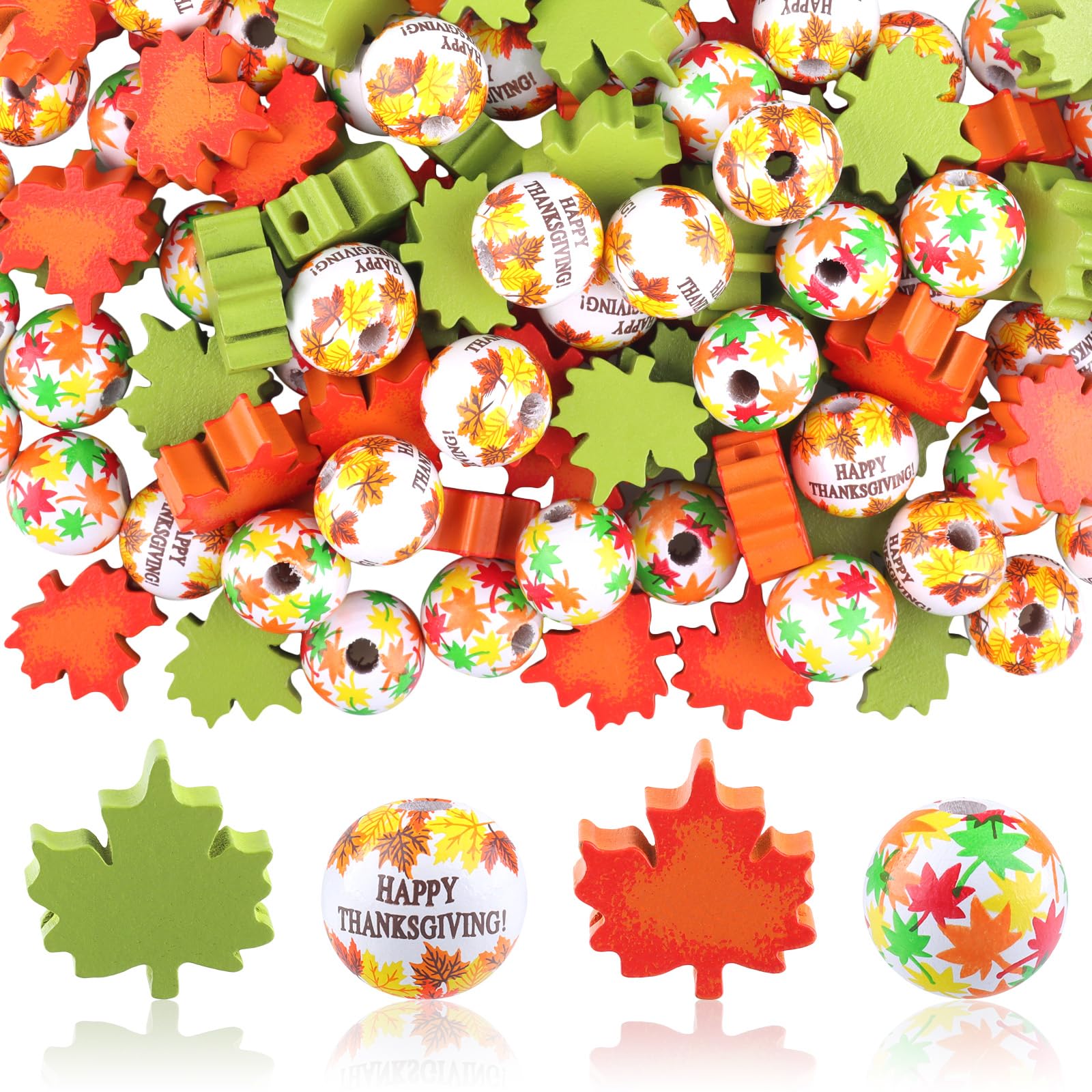 Amazon.com: 120Pcs Fall Wood Beads 4 Colors Wooden Beads Rustic ...