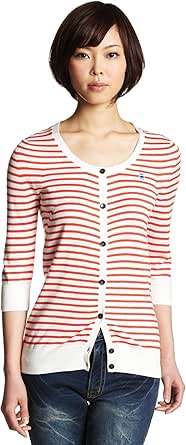 Amazon | [ジースターロゥ] C-Line stripe R cardigan knit wman 3/4 sleeves 96929 ...