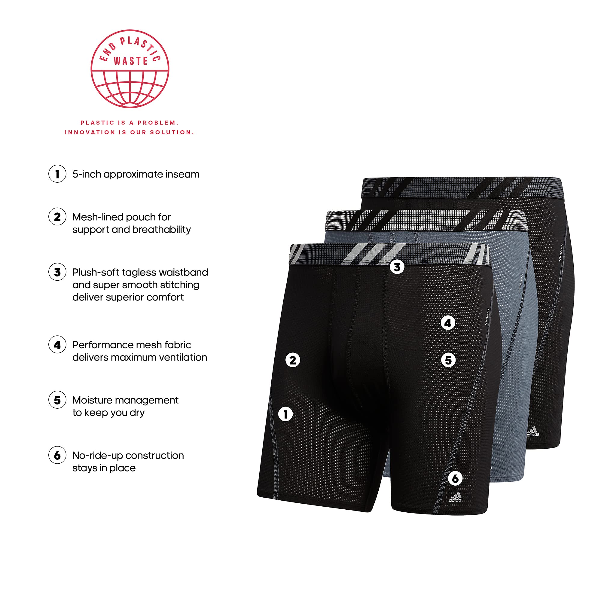 adidas Men's Sport Performance Mesh Boxer Brief Underwear (3-Pack)