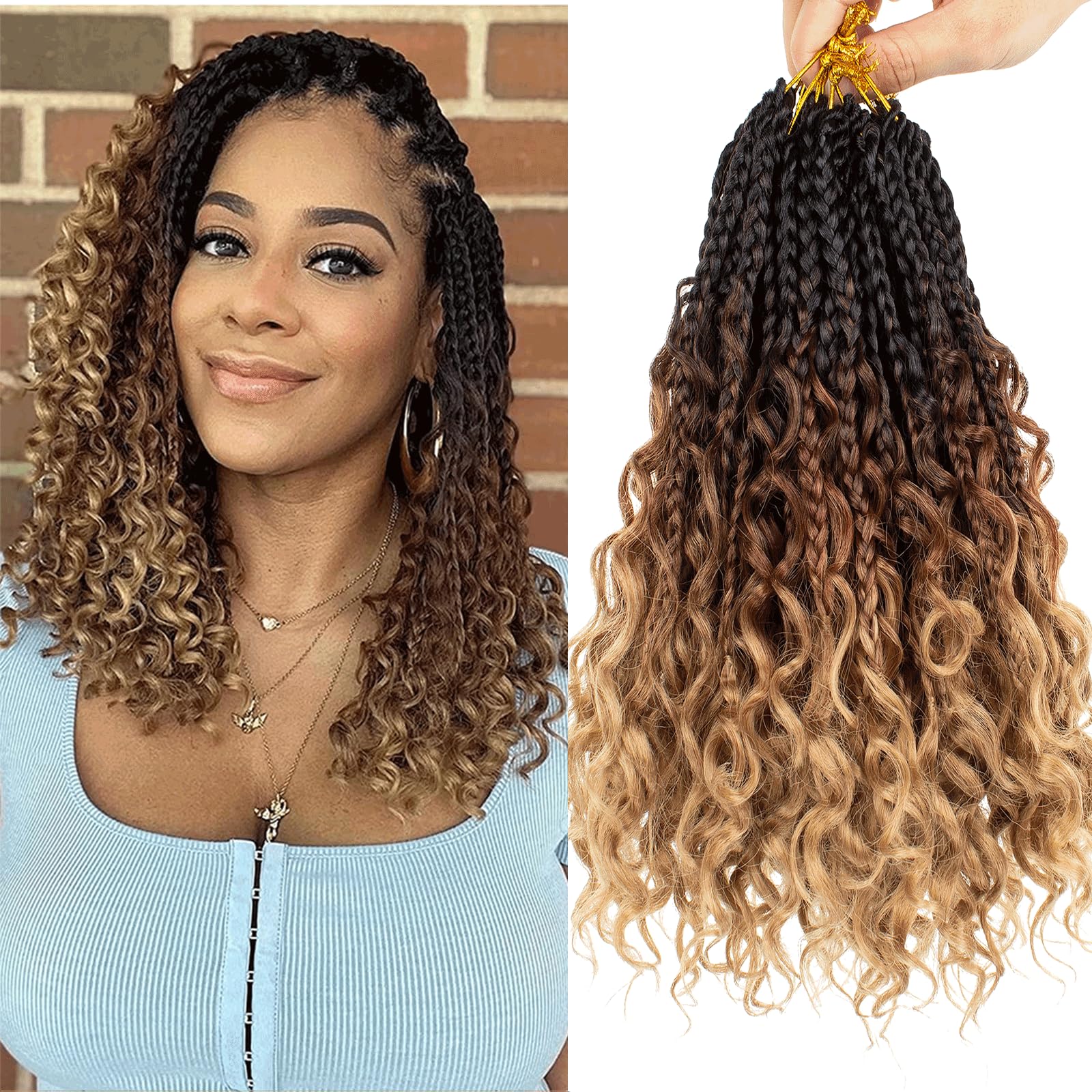 XTREND 10Inch 8Packs Boho Box Braids Crochet Hair with Curly Ends ...