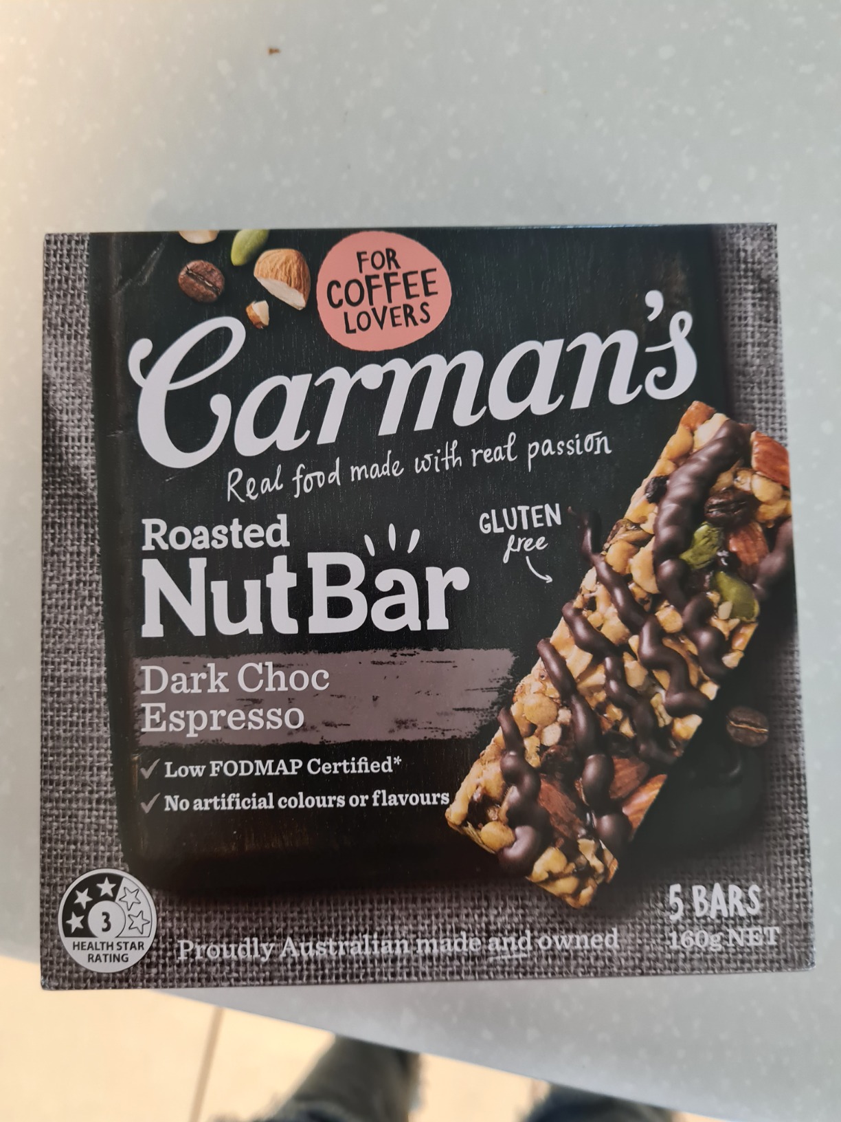 Carman's Nut Bar Dark Choc Espresso, 5, 160 g : Amazon.com.au: Grocery