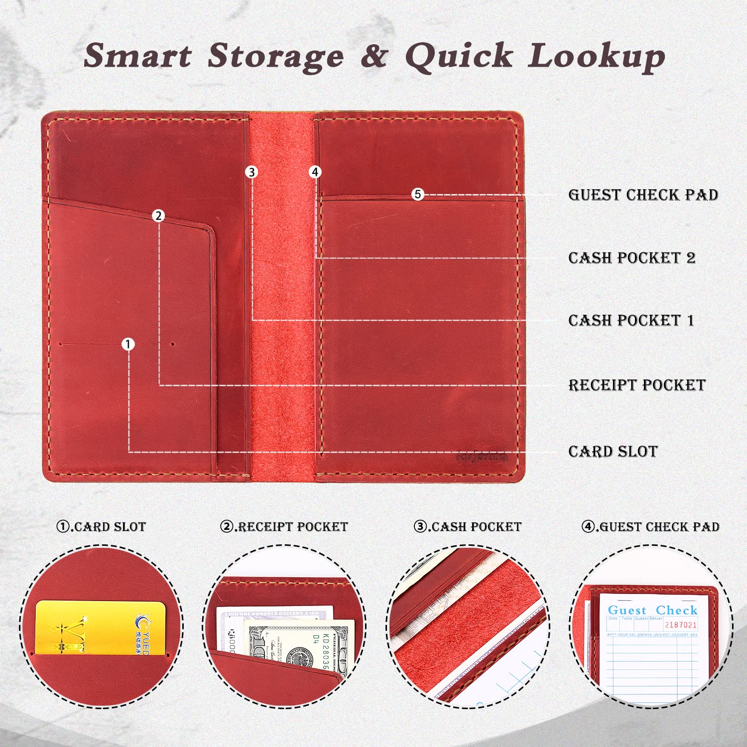 Snapklik.com : Fasjosma Server Books For Waitress,Leather Restaurant Guest Check Presenters Card ...