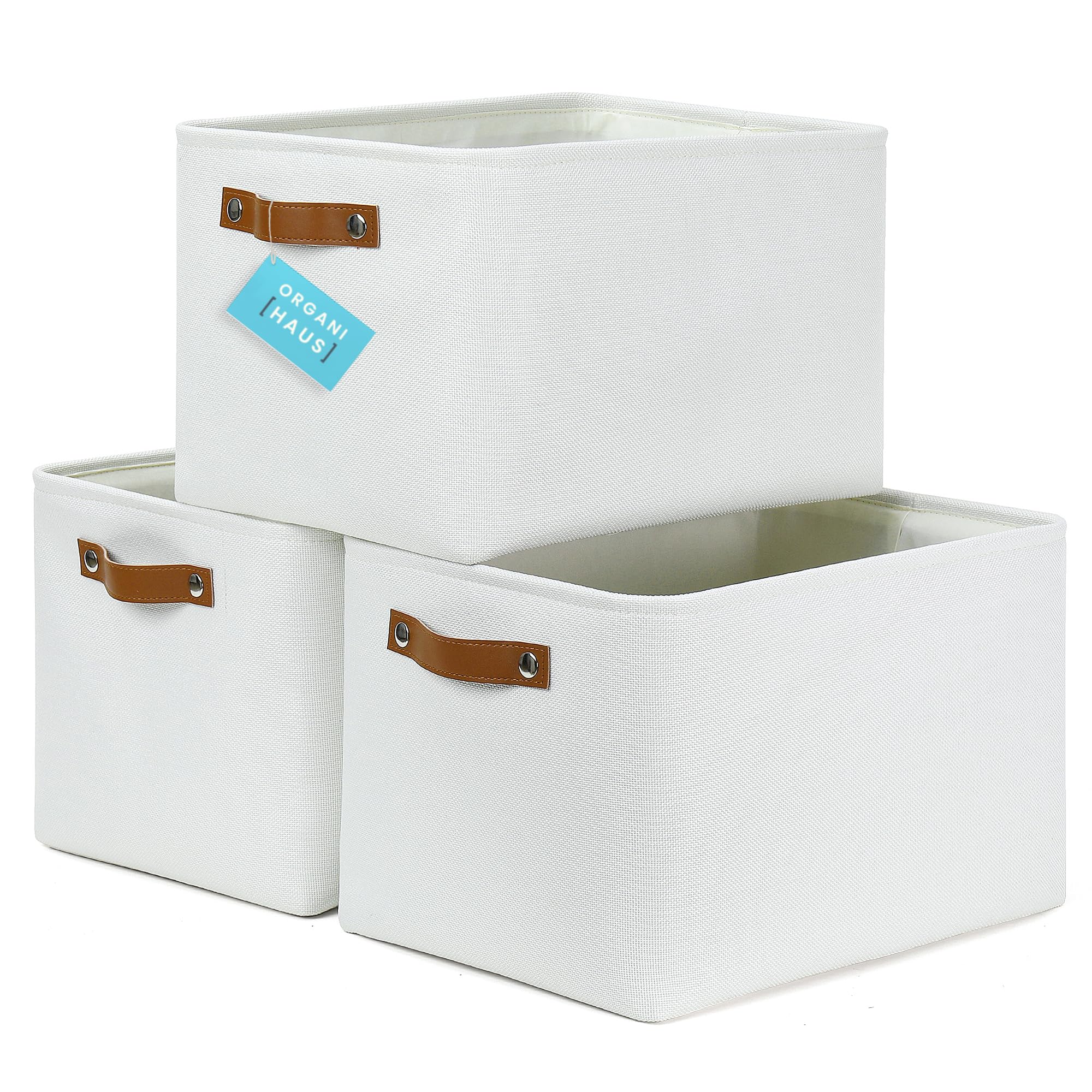 OrganiHaus Large Fabric Storage Baskets for Shelves 3 Pack, 15x11in ...