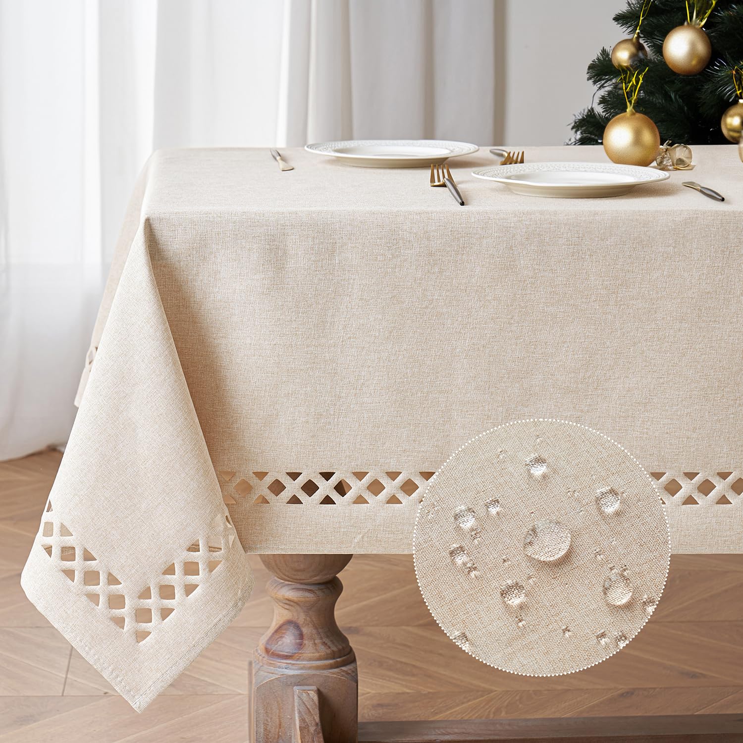 Amazon.com: MIULEE Natural Thick Polyester Linen Rectangle Tablecloth ...