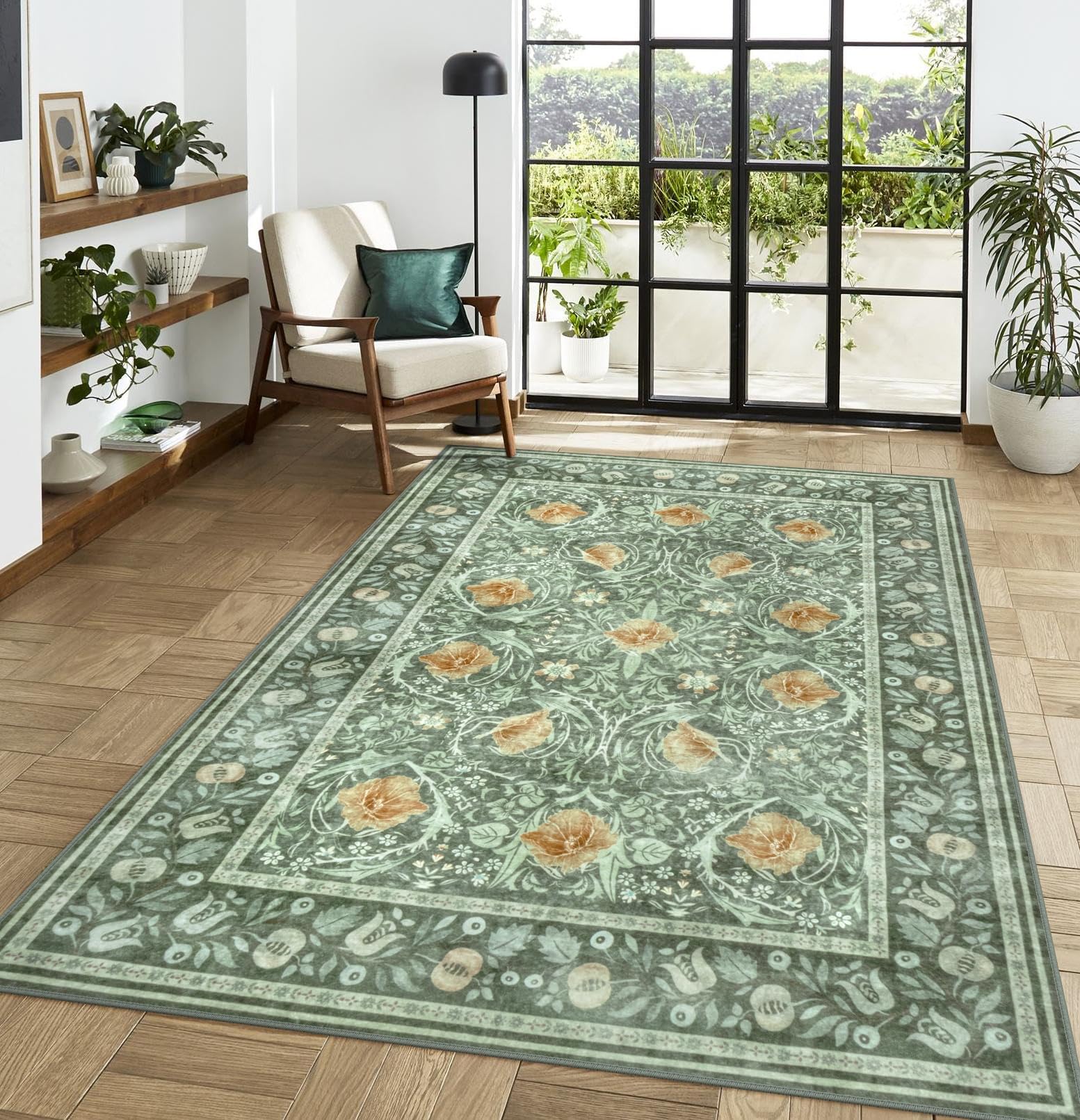 Amazon.com: Rugalia Vintage Floral 5x7 Area Rug, Soft Washable Sage ...
