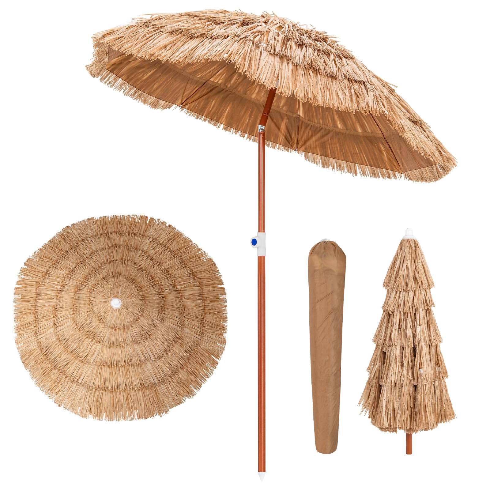 KOMFOTTEU Ombrellone da Spiaggia, Parasole Hawaiano in Rafia Pieghevole ...