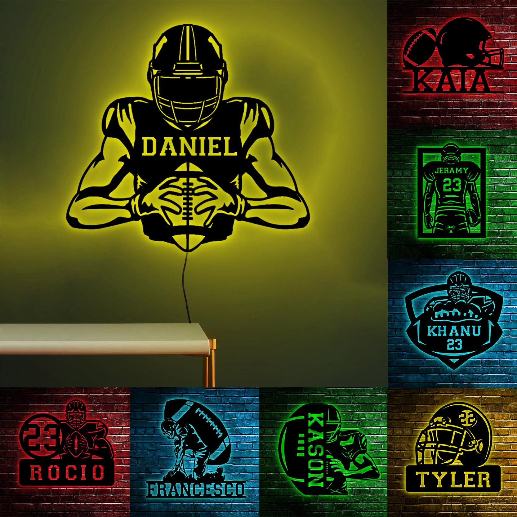 Amazon.com : souleather Personalized Name Football Metal Sign With LED ...