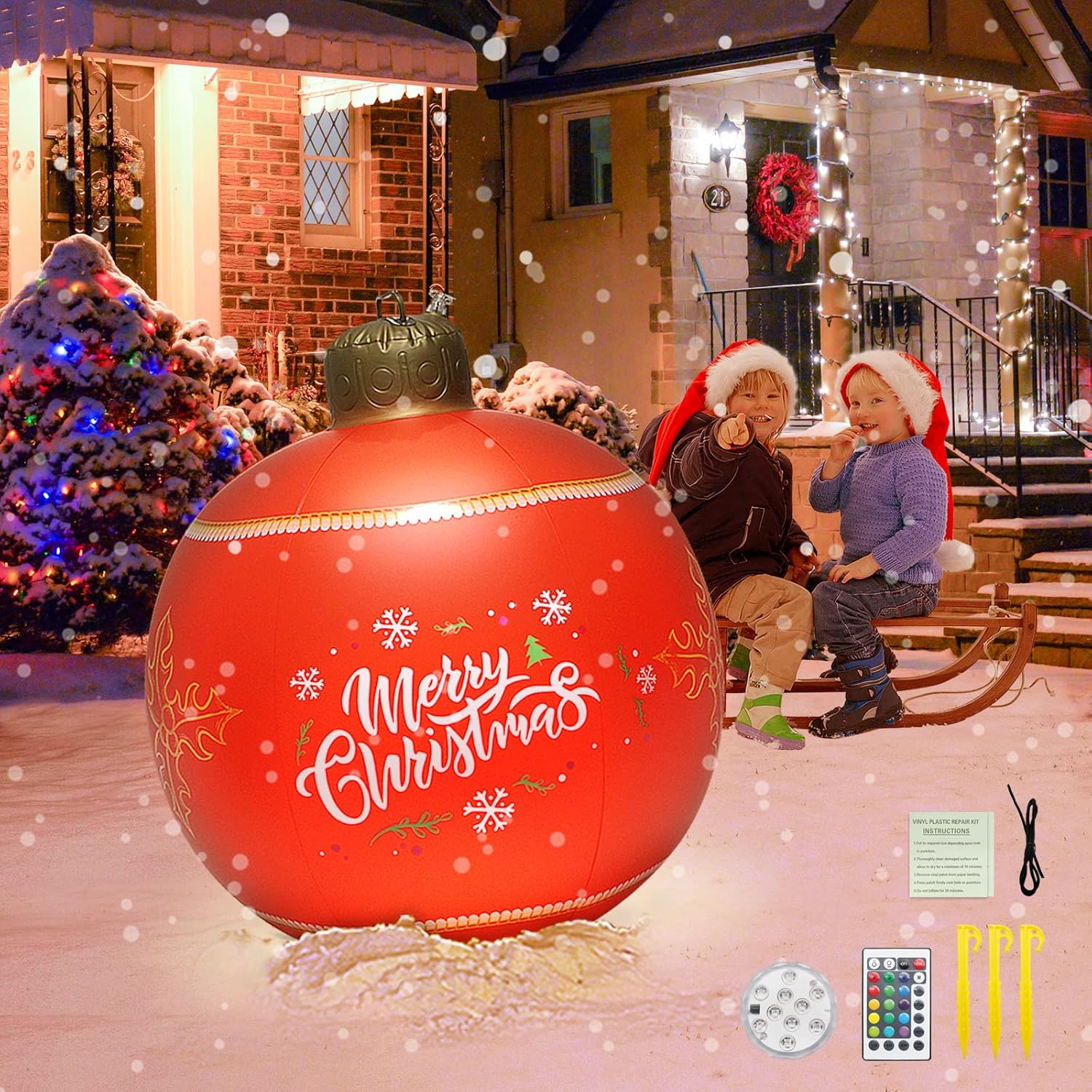 Amazon.com: Inflatable Christmas Ball Light Up, 24" PVC Outdoor ...