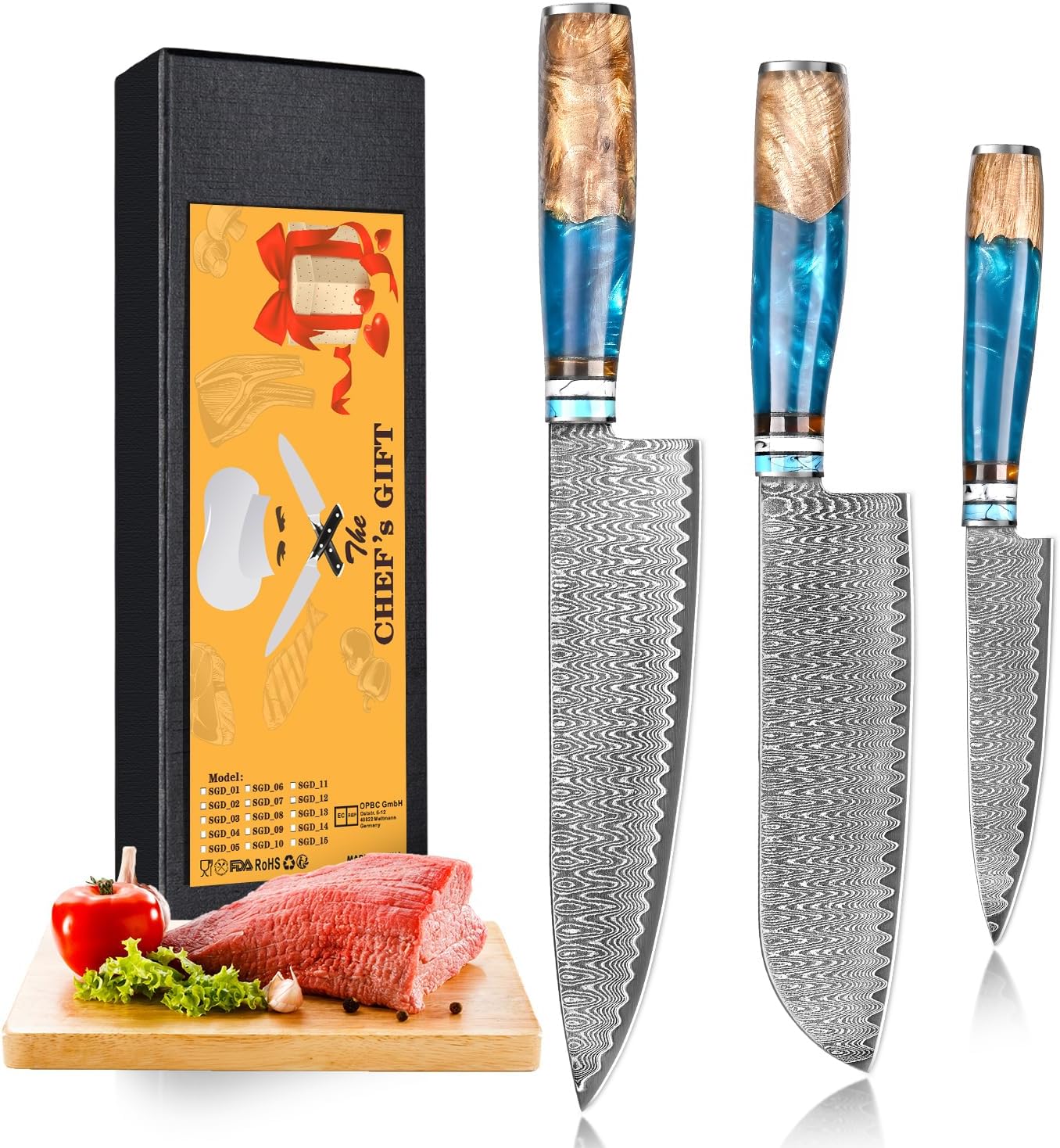 oFuun Kitchen Knife Set, 3 pcs Professional Chef Knife Set-Sharp 8 ...