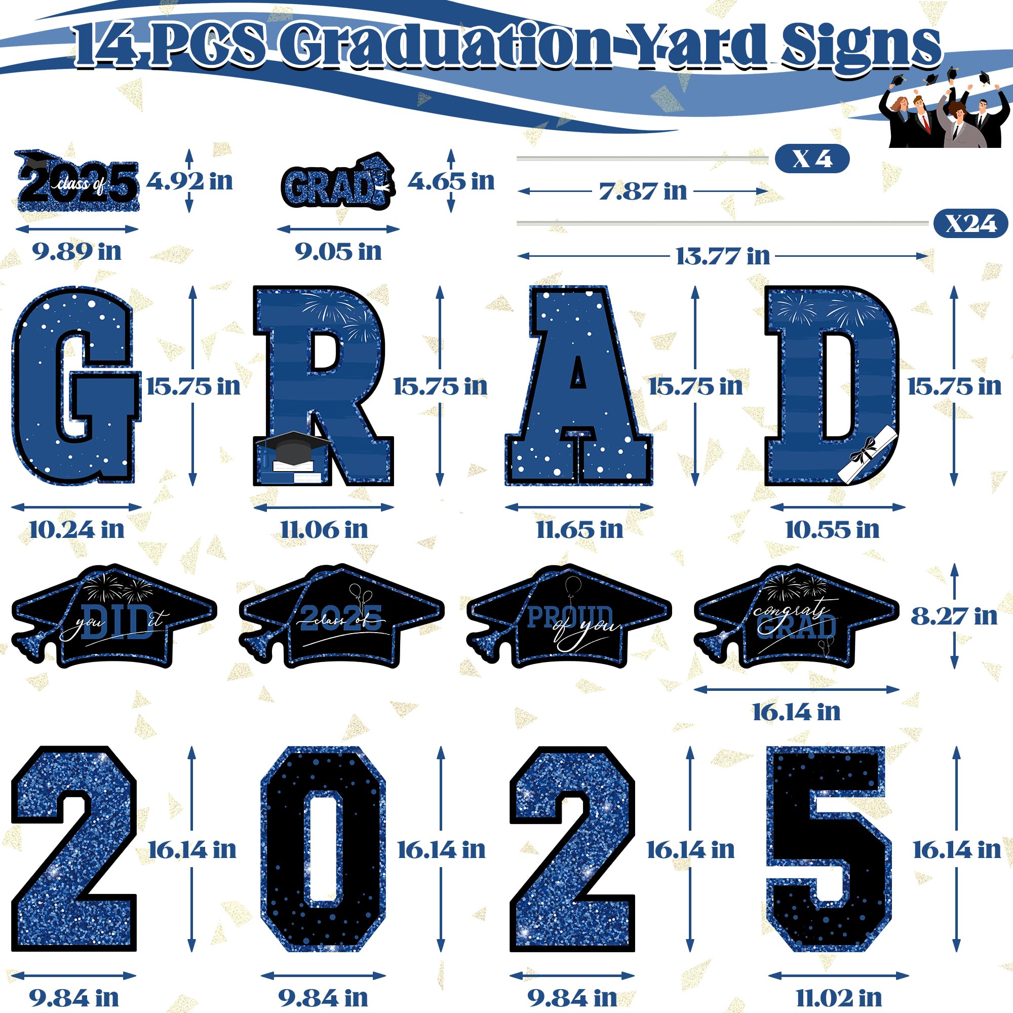 Snapklik.com : 14 PCS Graduation Yard Signs - Blue Class Of 2025 ...