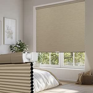 Amazon.com: BERISSA No Drill No Tools Cordless Cellular shades,Classic solid fabric 100% ...