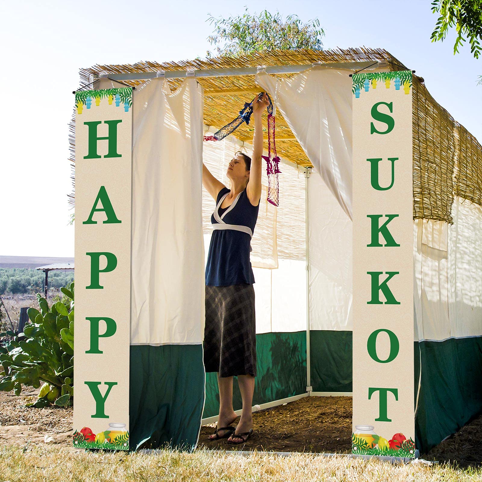 Amazon.com: Happy Sukkot Porch Banner Sukkah Etrog Jewish Holiday ...