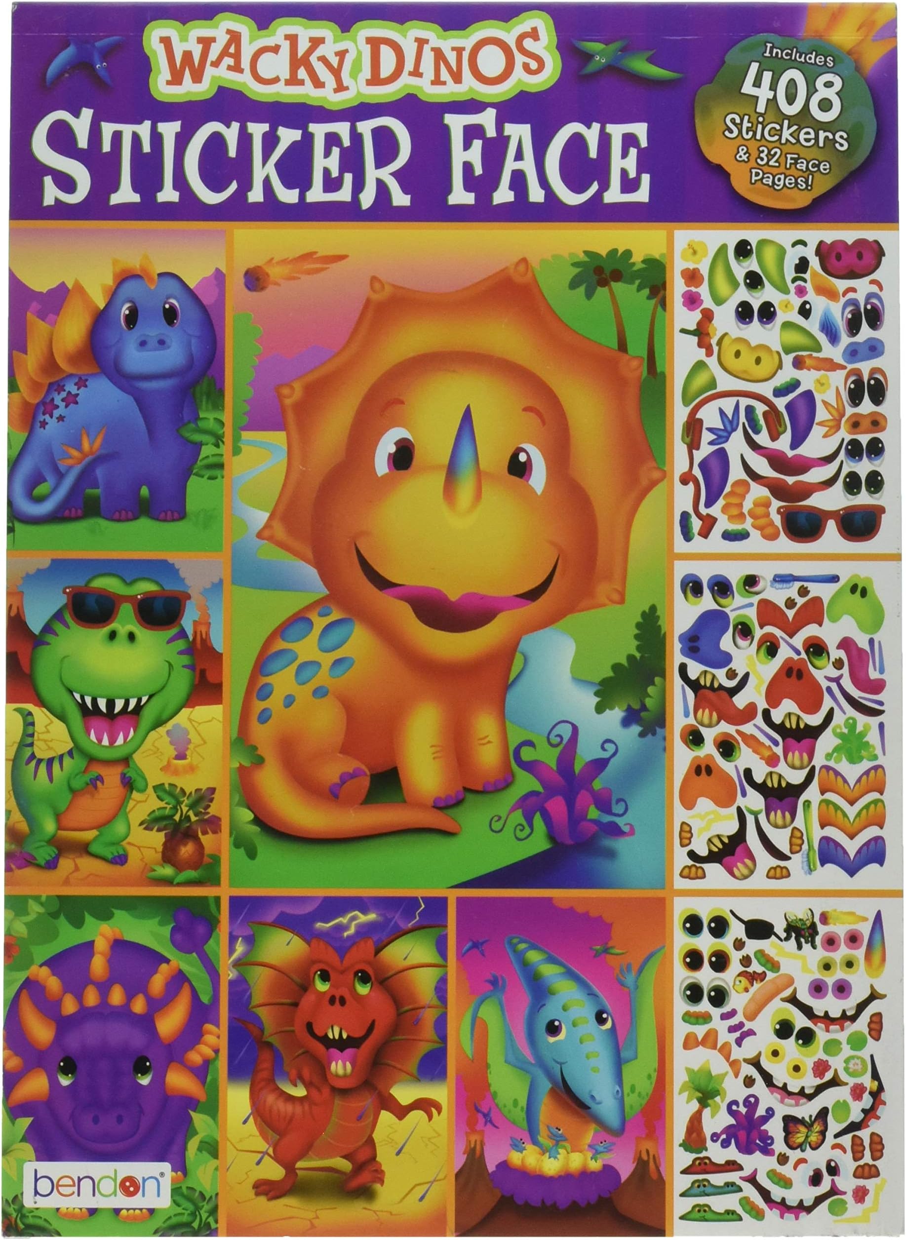 Amazon.com: Bendon Wow! Wacky Dinos Sticker Face Book 408 Stickers 32 ...