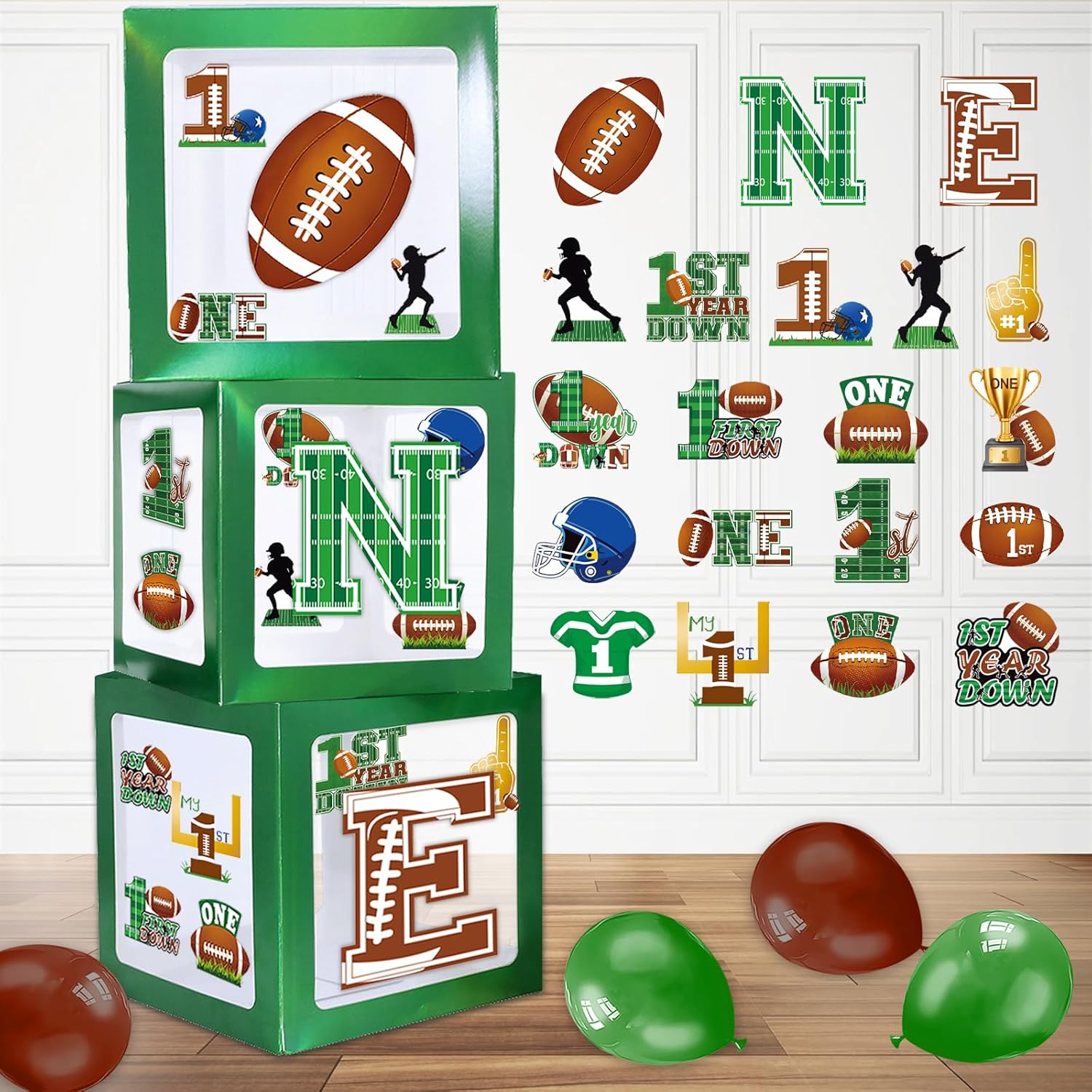 Amazon.com: QICI Football Party Decorations: 3pcs 1st Birthday Football ...