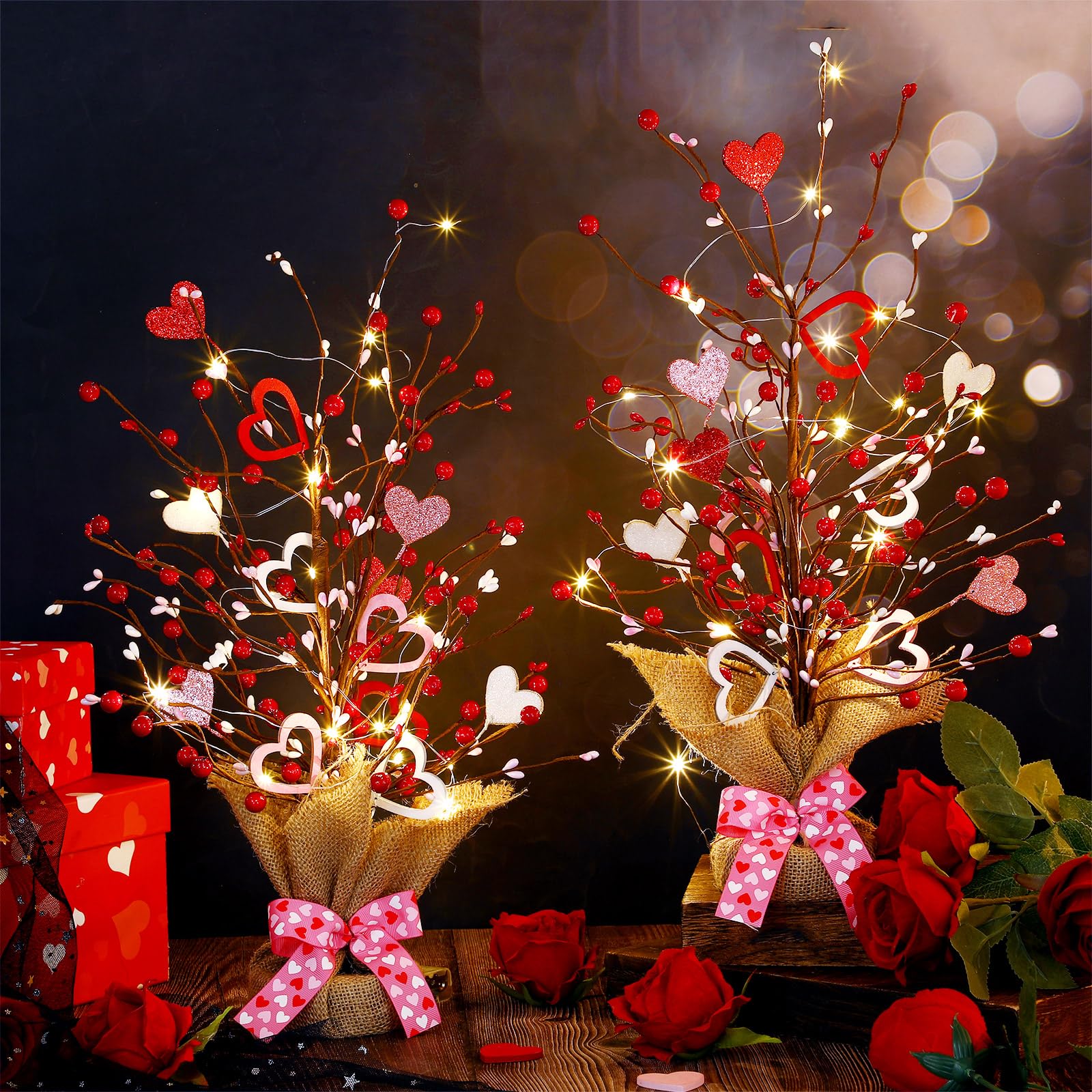 Amazon.com: Anglechic 2 Pieces Valentine Lighted Artificial Berry ...