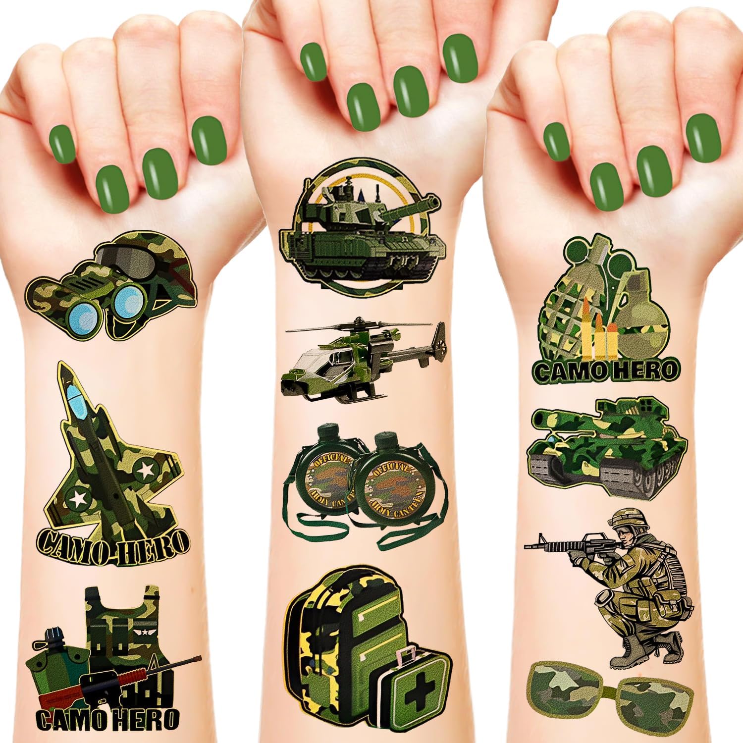 Amazon.com : 96 PCS Military Camouflage Temporary Tattoos Theme Army ...