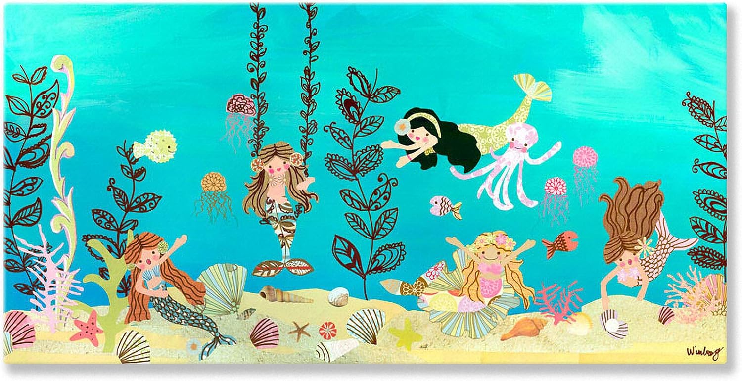 Amazon.com: Oopsy Daisy Mermaid Play Day Stretched Canvas Wall Art by ...