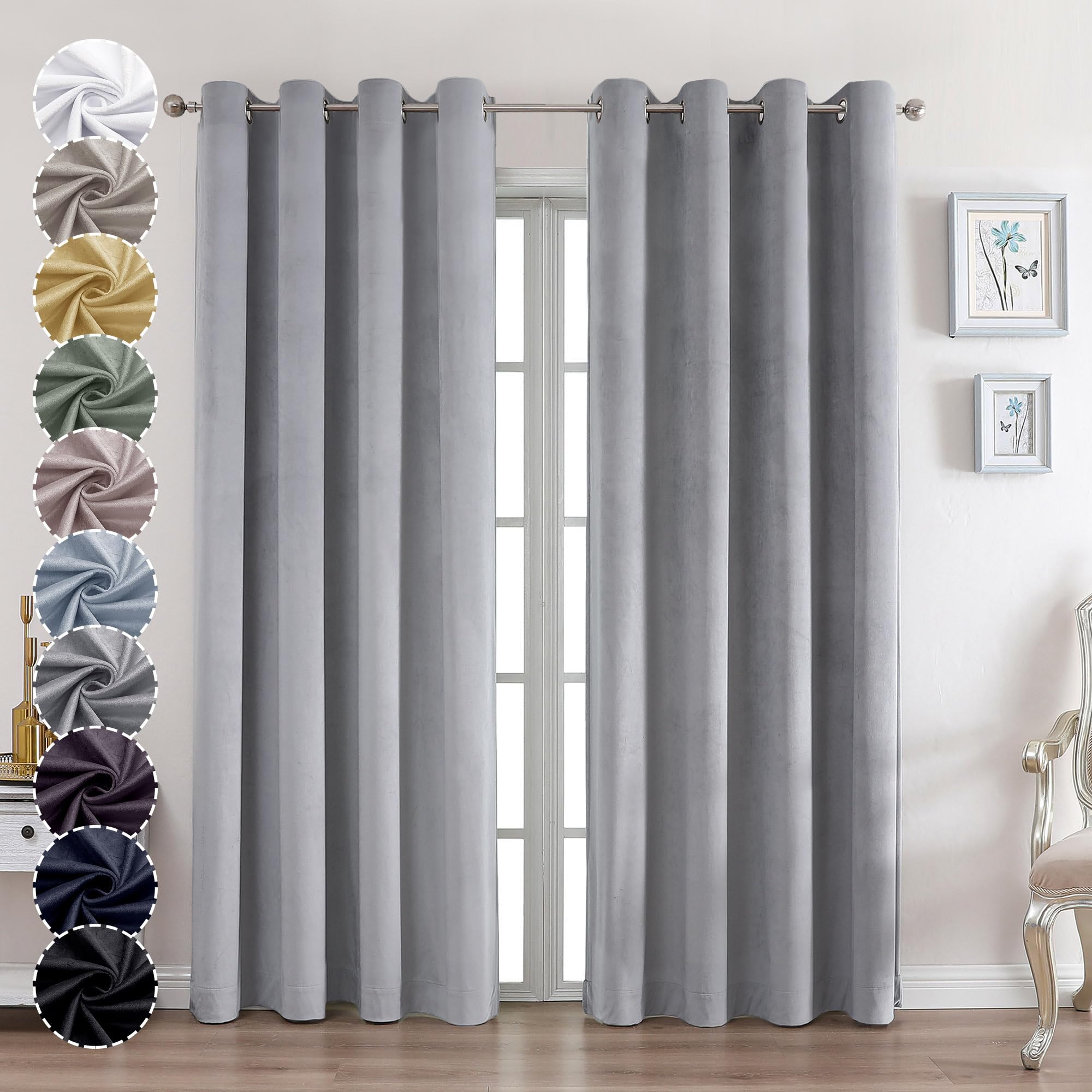 Amazon.com: OWENIE Velvet Curtains 84 Inches Long 2 Panels Set, Silver ...