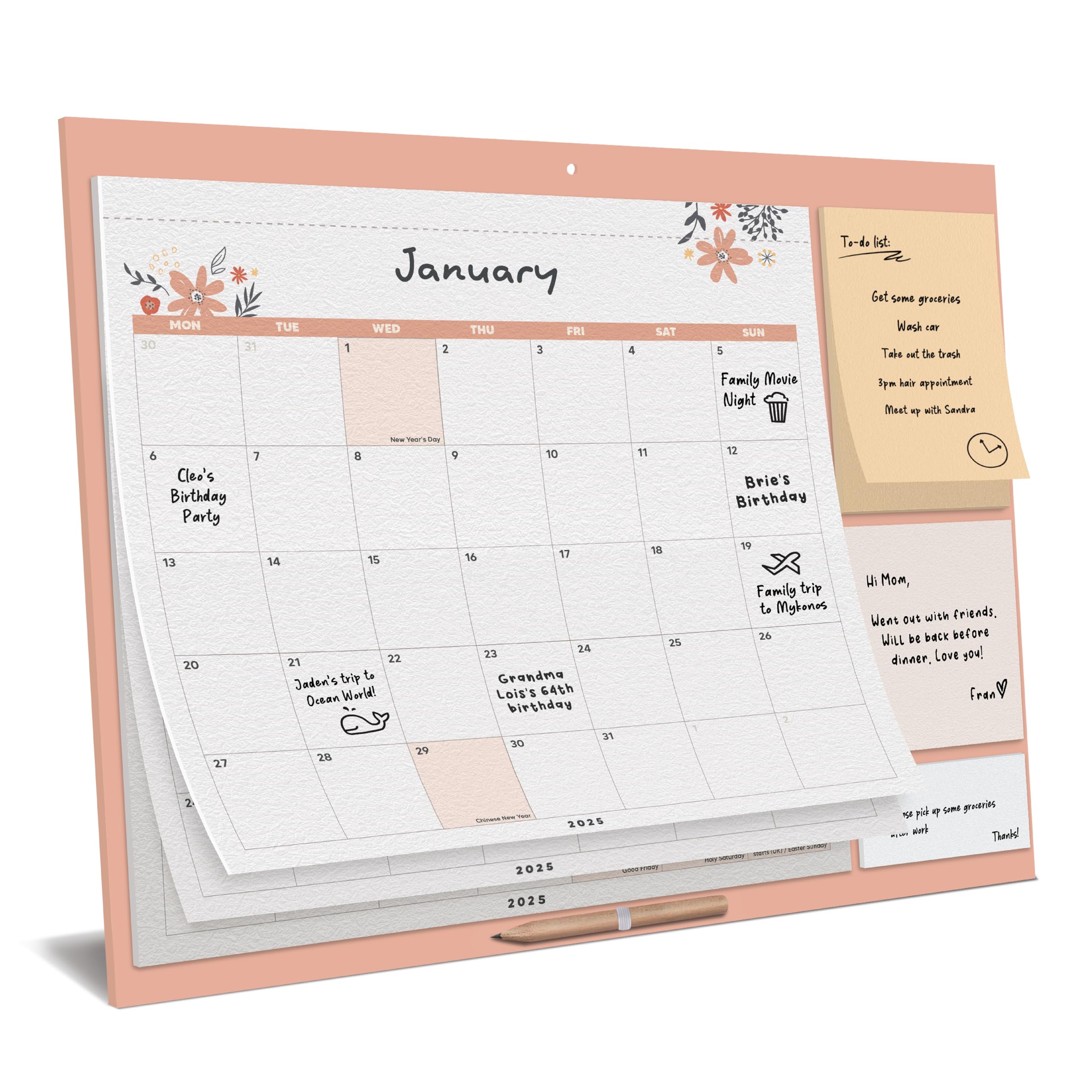 Buy Monthly Family 2025 – Pastel Magnetic with Sticky Notes, Wall ...