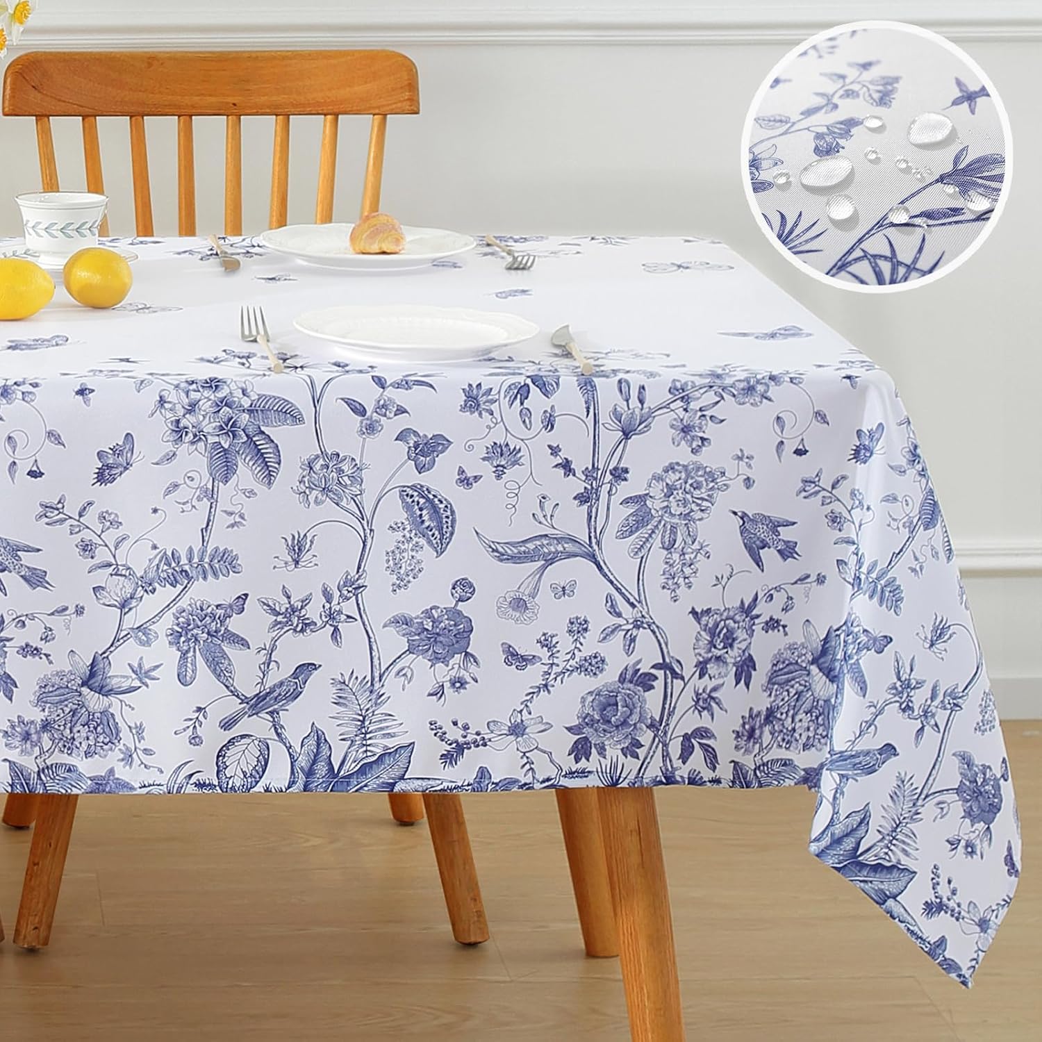 Amazon.com: Honellaty Blue and White Floral Tablecloth 52 x 70 Inch ...