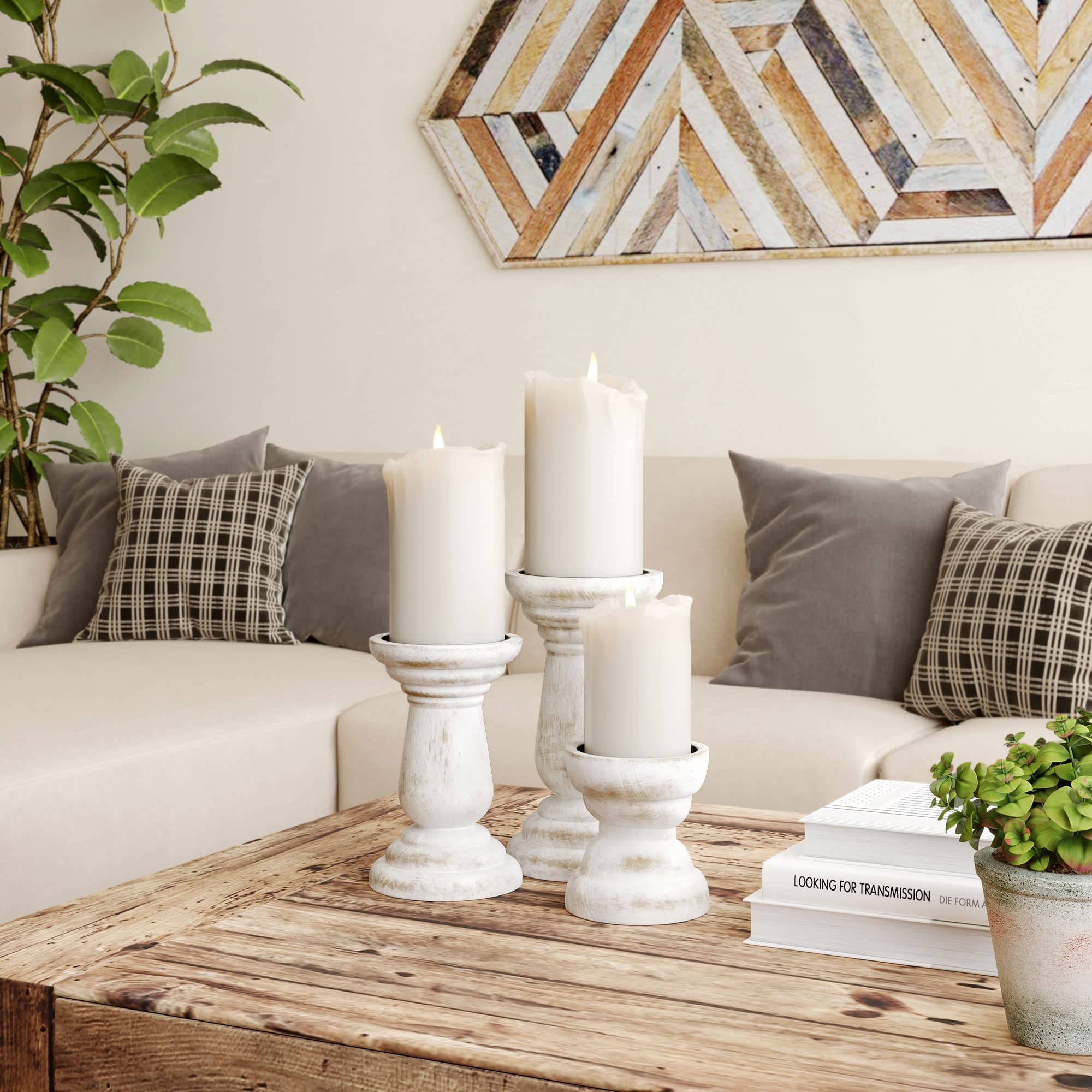 Barnyard Designs Pillar Candle Holder for Pillar Candles, Small Wooden Candlestick Holders ...