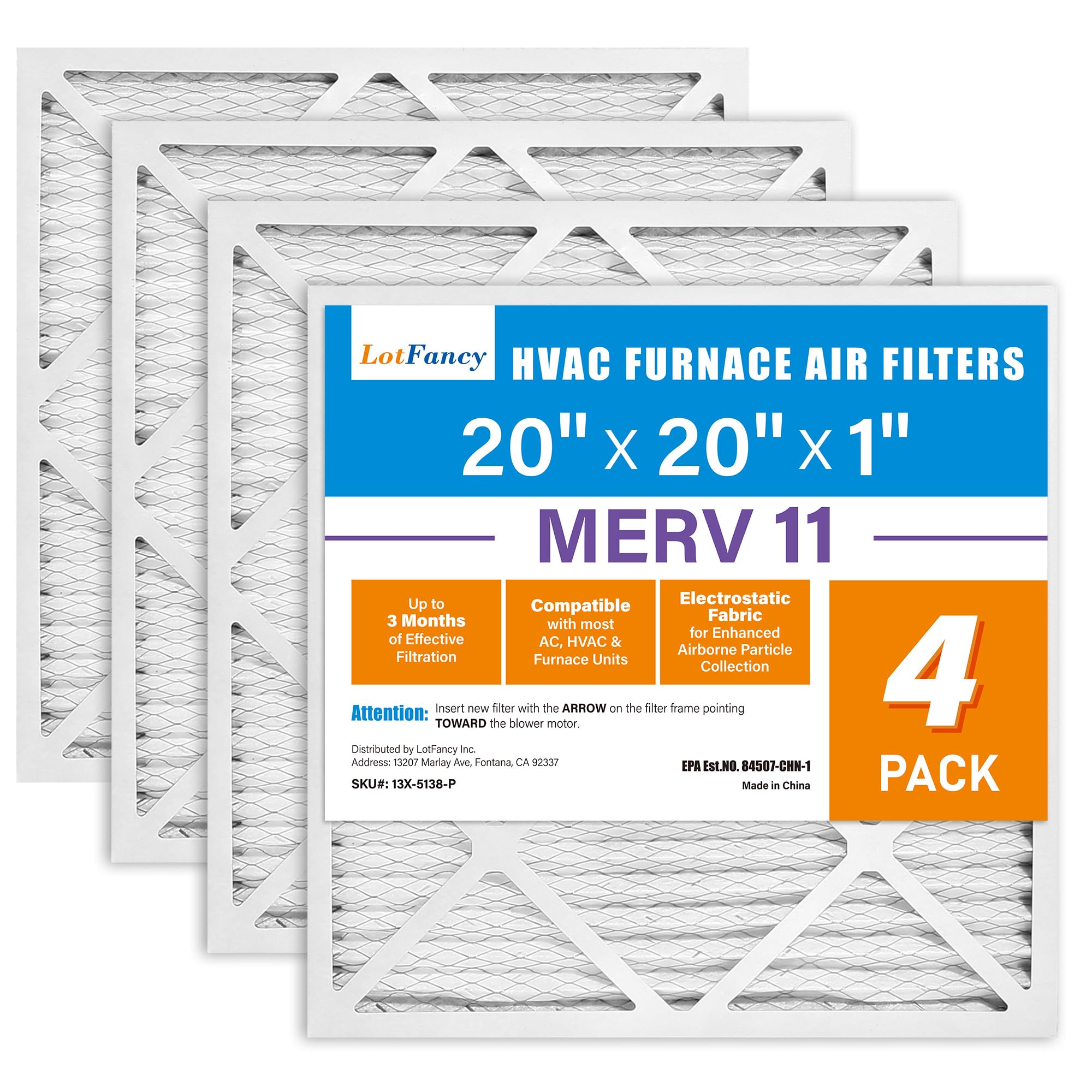 LotFancy 20x20x1 Air Filters, MERV 11 AC Furnace Filters, 4 Pack ...