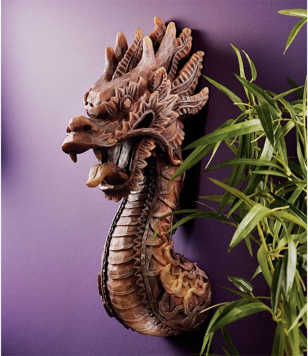 Amazon.com: 18.5" Chinese Dragon Wall Sculpture Statue Figurine : Home ...