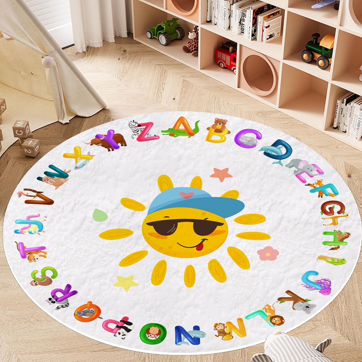Amazon.com: Round ABC Alphabet Animals Educational Rug Kids Area Rug ...