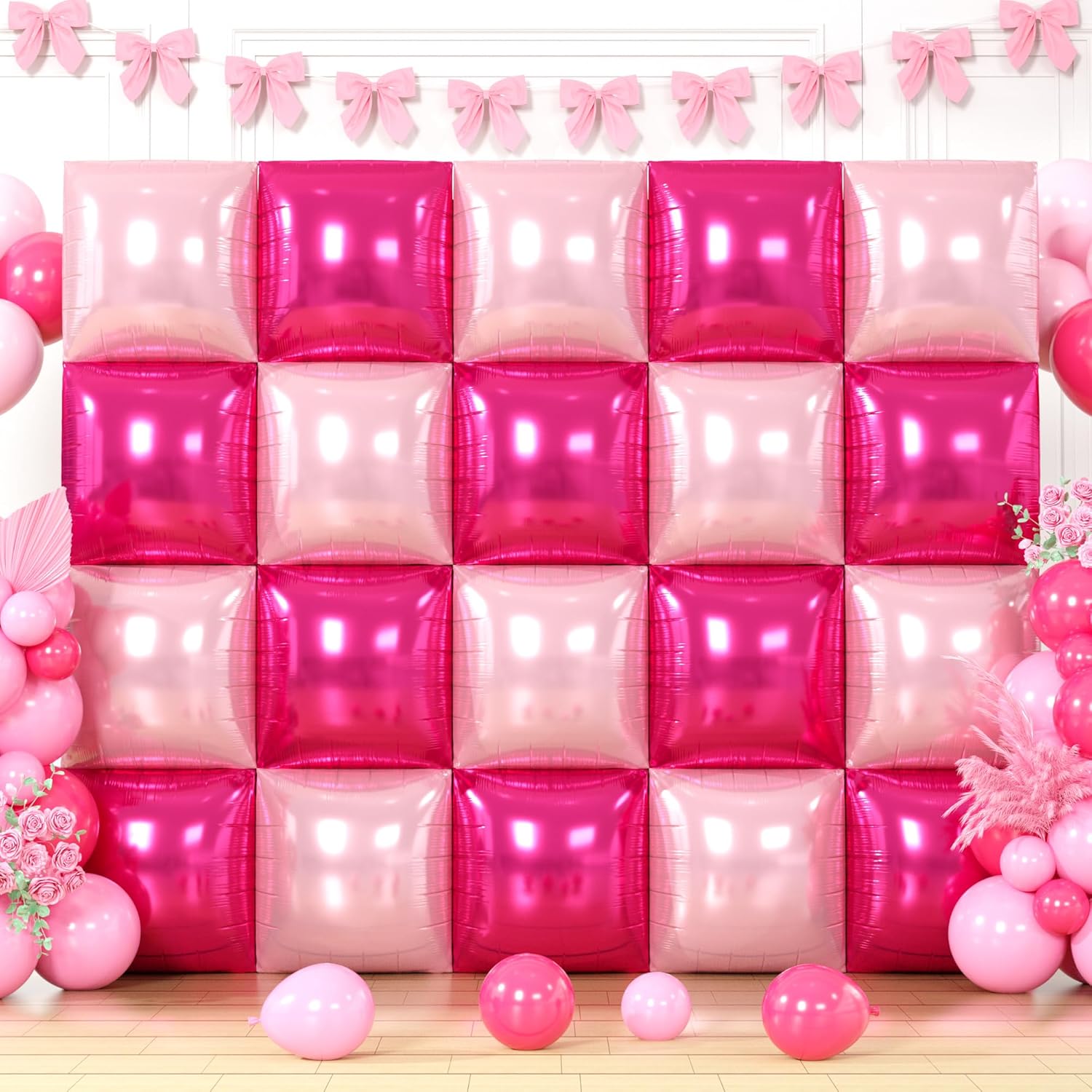 Amazon.com: HILAVO Hot Pink Square Balloons Wall, 10 PCS Magenta Foil ...