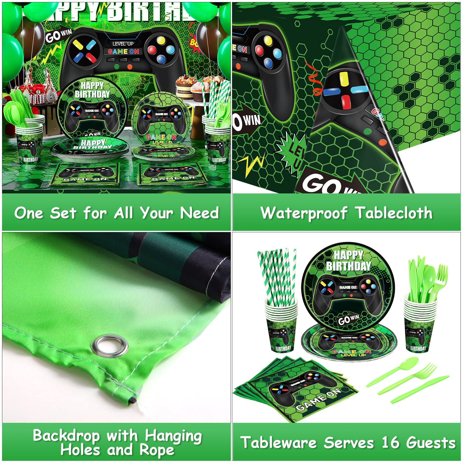 Snapklik.com : 152 Pieces Video Game Birthday Party Supplies Gamer ...