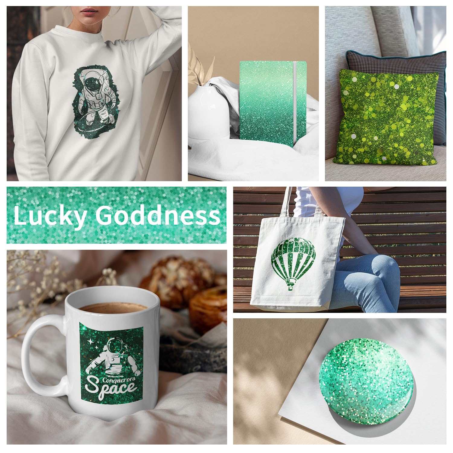 Snapklik.com : Green Glitter Sublimation Transfer Sheets For Heat Press ...