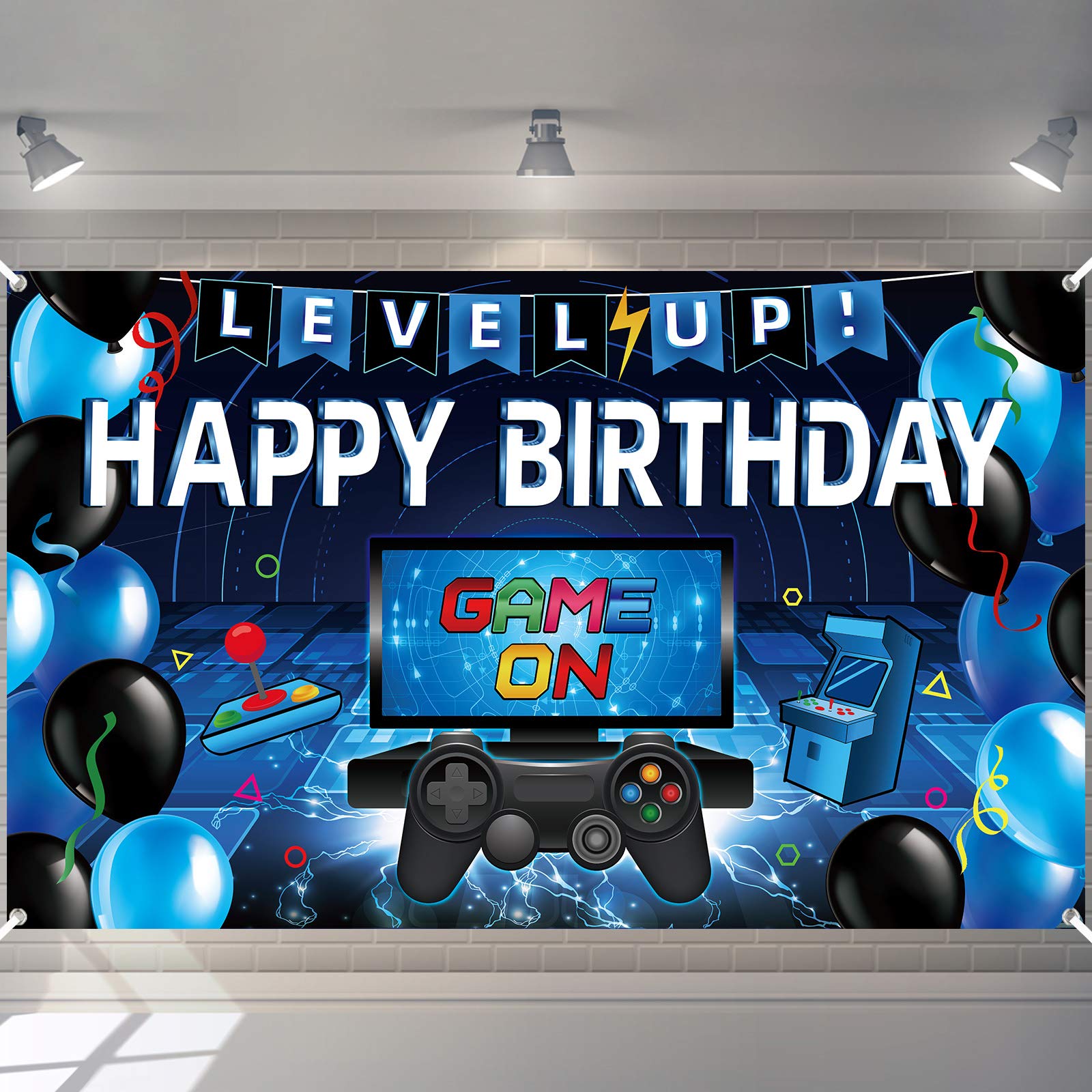 Buy Blue Video Game Backdrop Blue Gaming Party Props Party Accessory ...