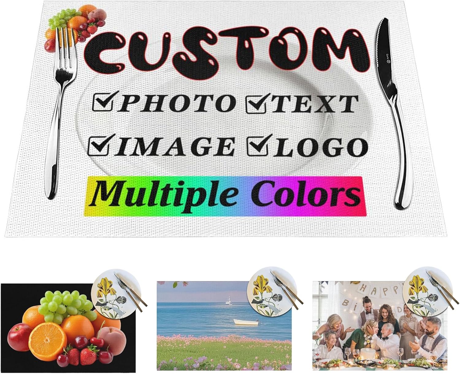 Amazon.com: Custom Placemats with Your Own Text Image 1-100 PCS ...