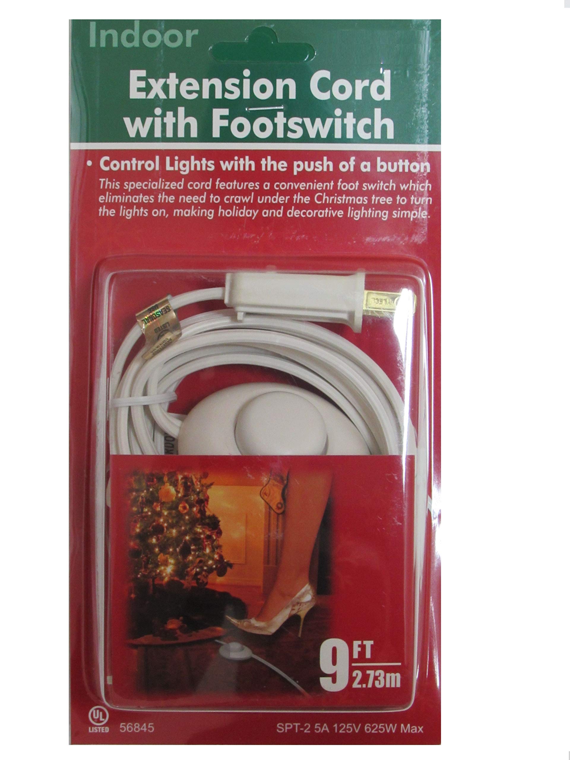 9 Foot Christmas Extension Cord with On/Off Foot Switch - White ...