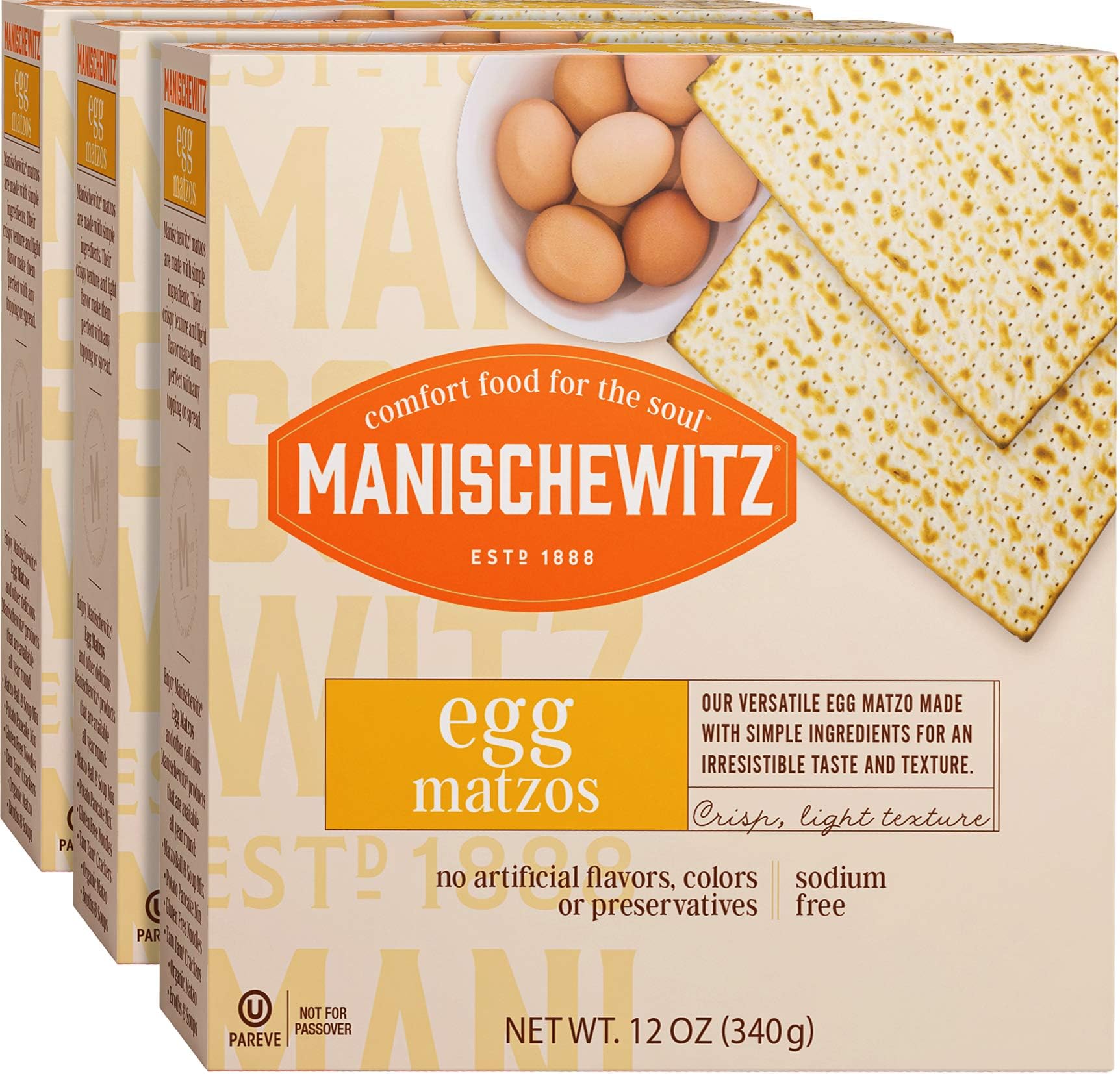 Amazon.com: Manishewitz Egg Matzo 12oz (3 Pack) Kosher (Not For ...