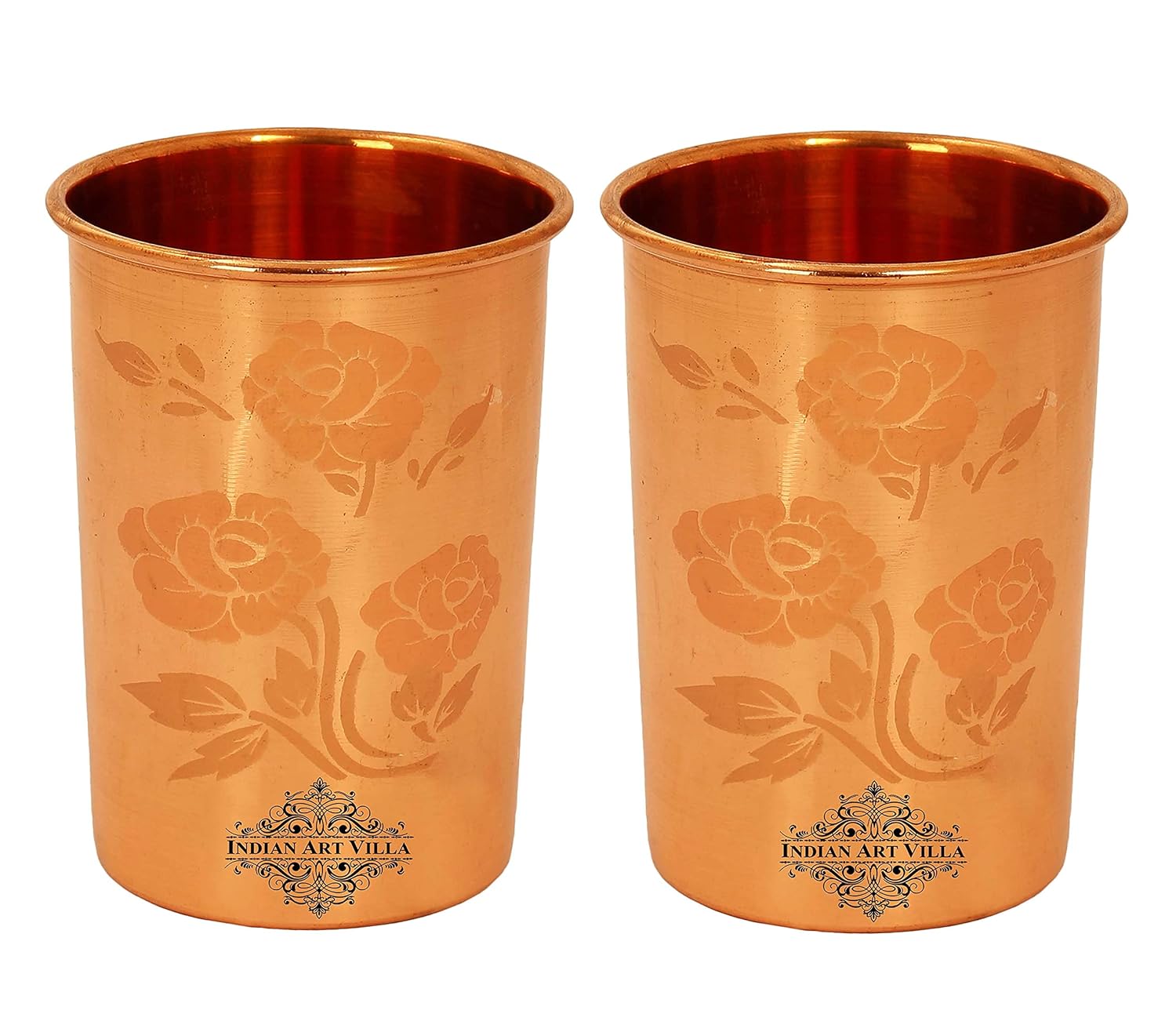 Buy INDIAN ART VILLA Pure Copper Plain Glass with Magical Floral Design ...