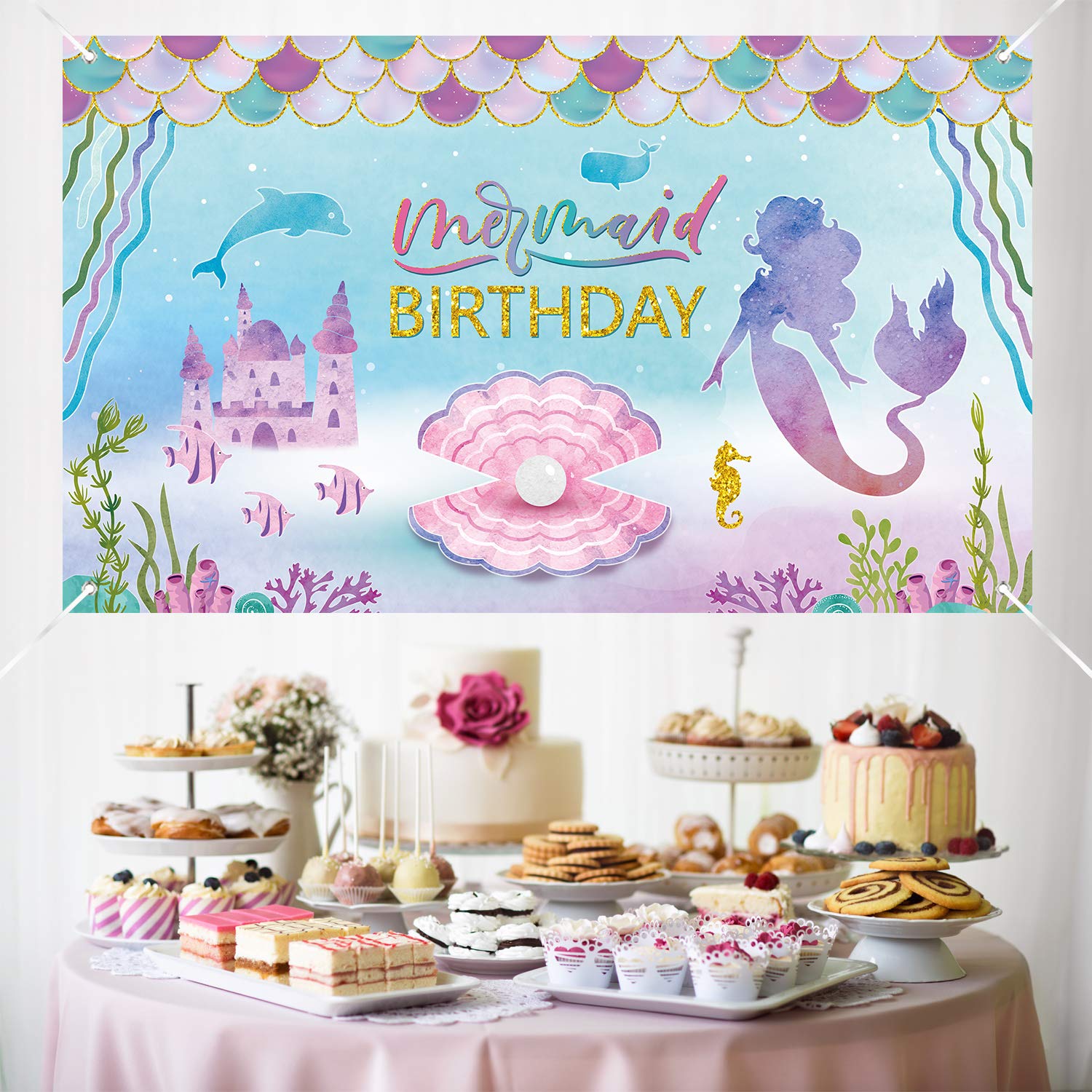 Little Mermaid Birthday Party Decorations Under The Sea Banner Backdrop ...
