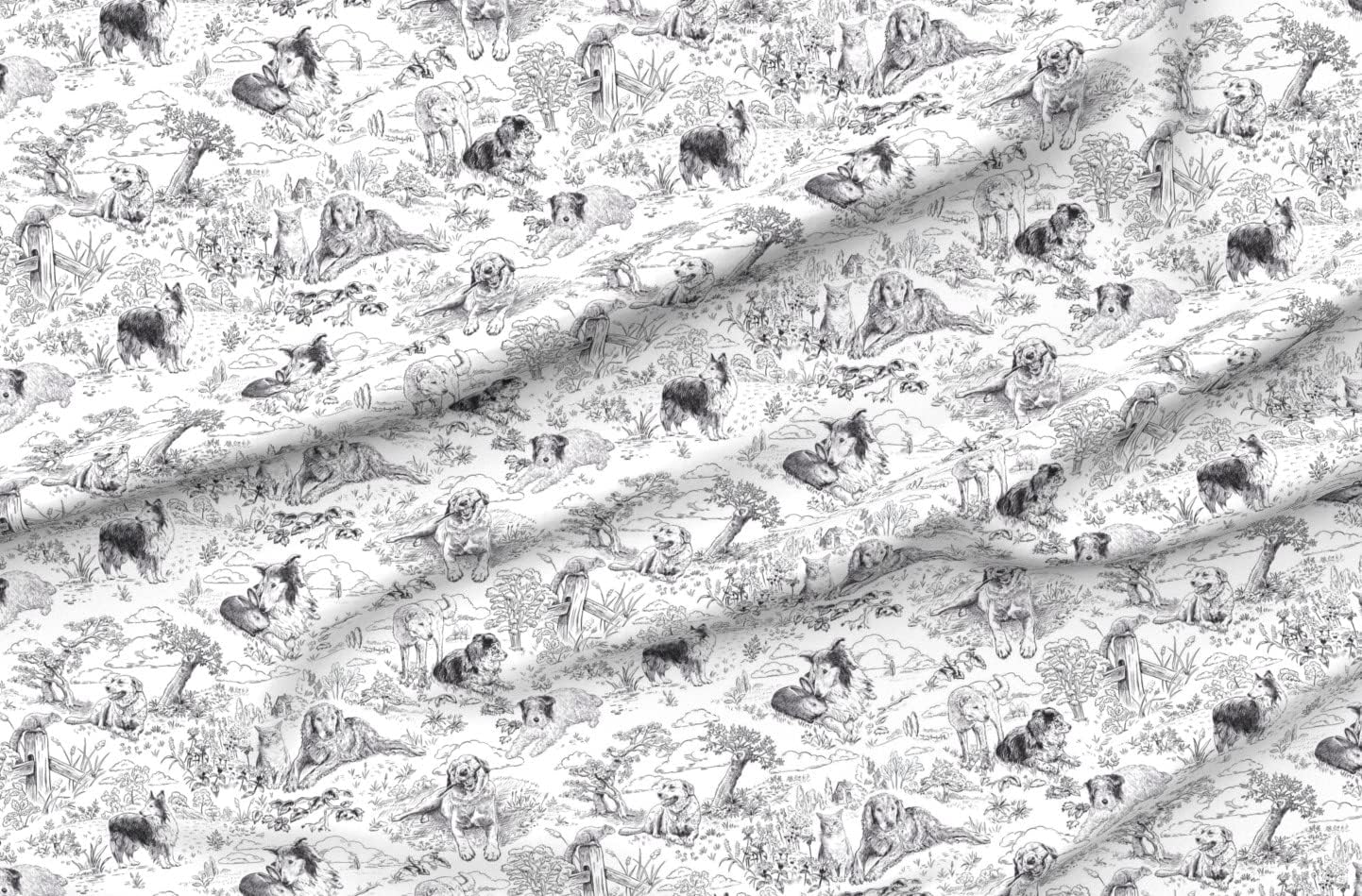 Amazon.com: Spoonflower Fabric - Country Dogs Toile Black White ...