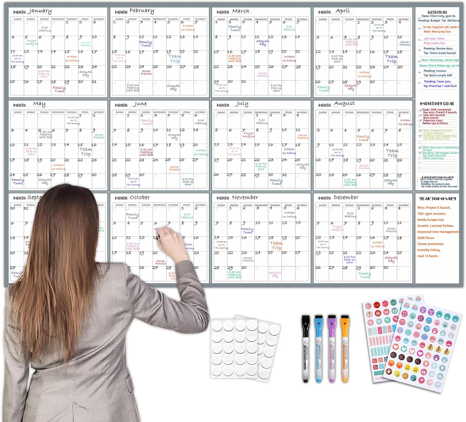Extra-Large Dry Erase Calendar - 55x34 inch Large Undated Wall Calendar ...
