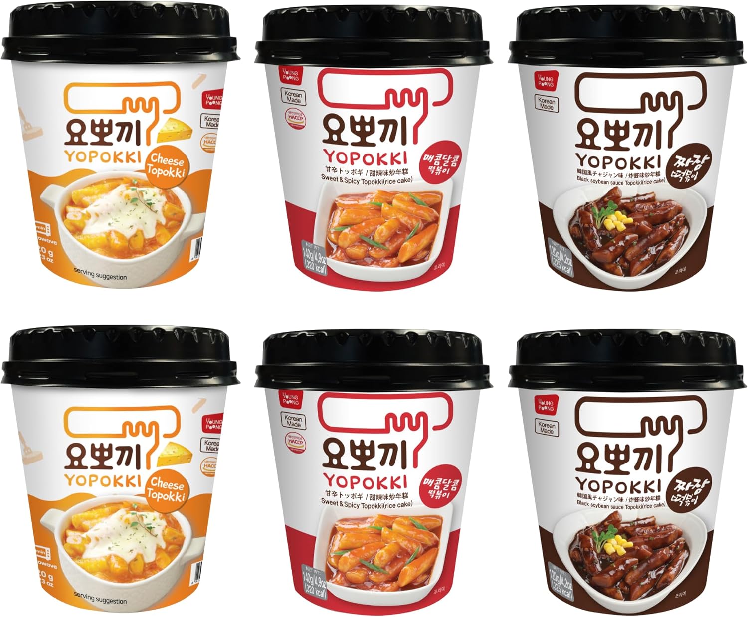 Yopokki Pack of 6 - Assorted pack [Cheese x2, Sweet & Spicy x2, Jjajang ...