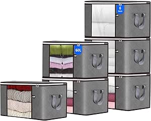 Amazon.com: 6 Pack Storage Bag 60L Foldable Blanket Storage Bins, Large ...