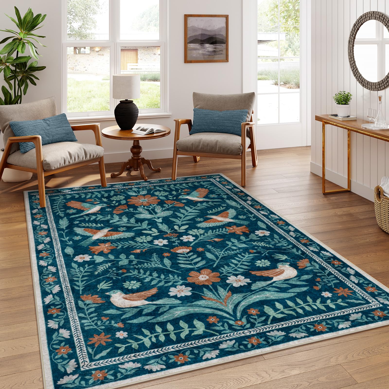 Amazon.com: LIVEBOX Washable 5x7 Area Rug, Soft Boho Dark Green Rug for ...