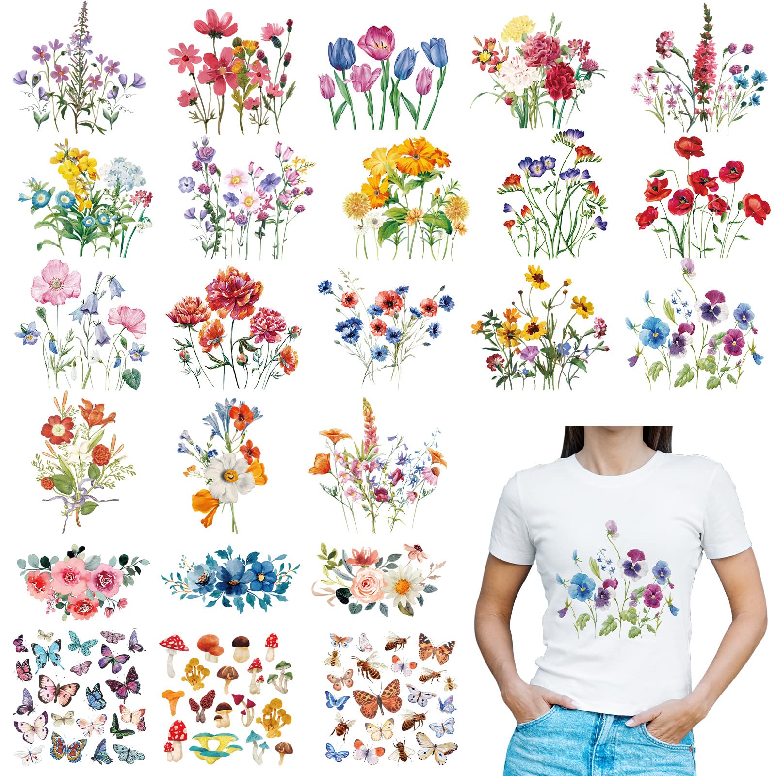 Amazon.com: Kisston 24 Pcs Wild Flower Iron on Patches for Clothing ...