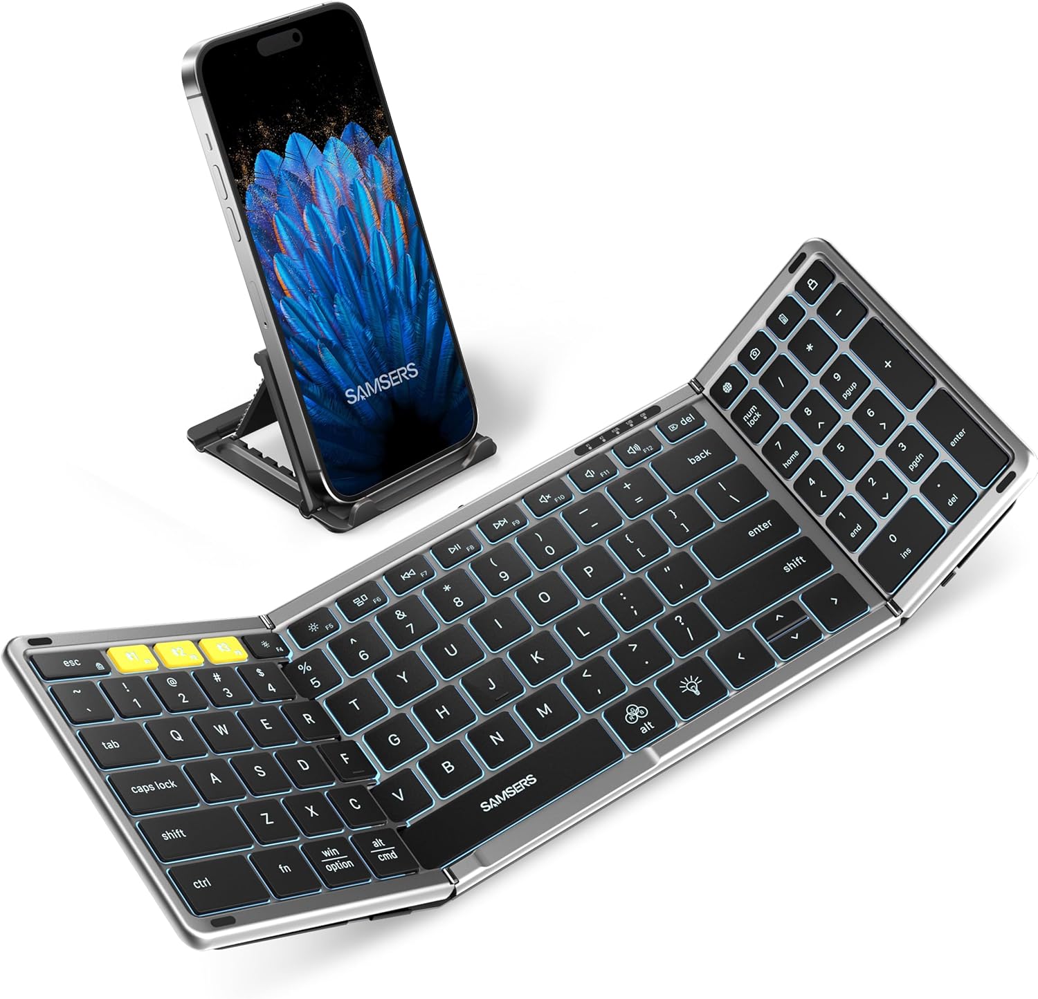 Amazon.com: Samsers Foldable Bluetooth Keyboard with Numeric Keypad, Full-Size Wireless Folding ...